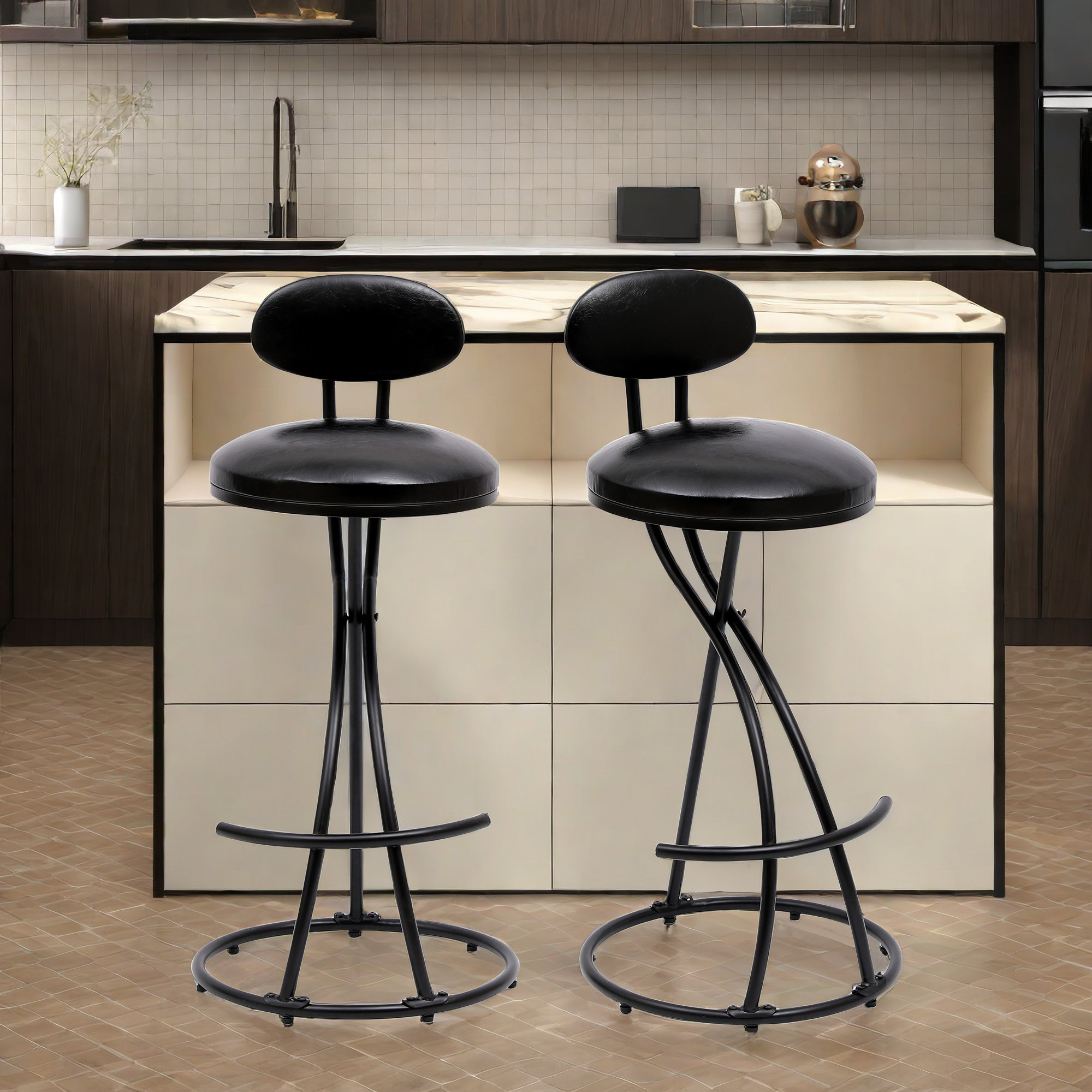Everly Quinn Abreha Counter Bar Stools With S-shaped Metal Frame and ...