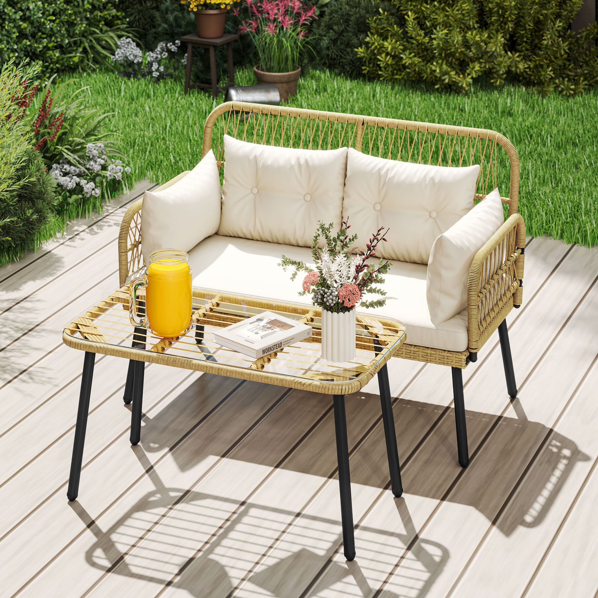 Bay Isle Home™ 2-Piece All-Weather Rattan Conversation Loveseat Chairs ...