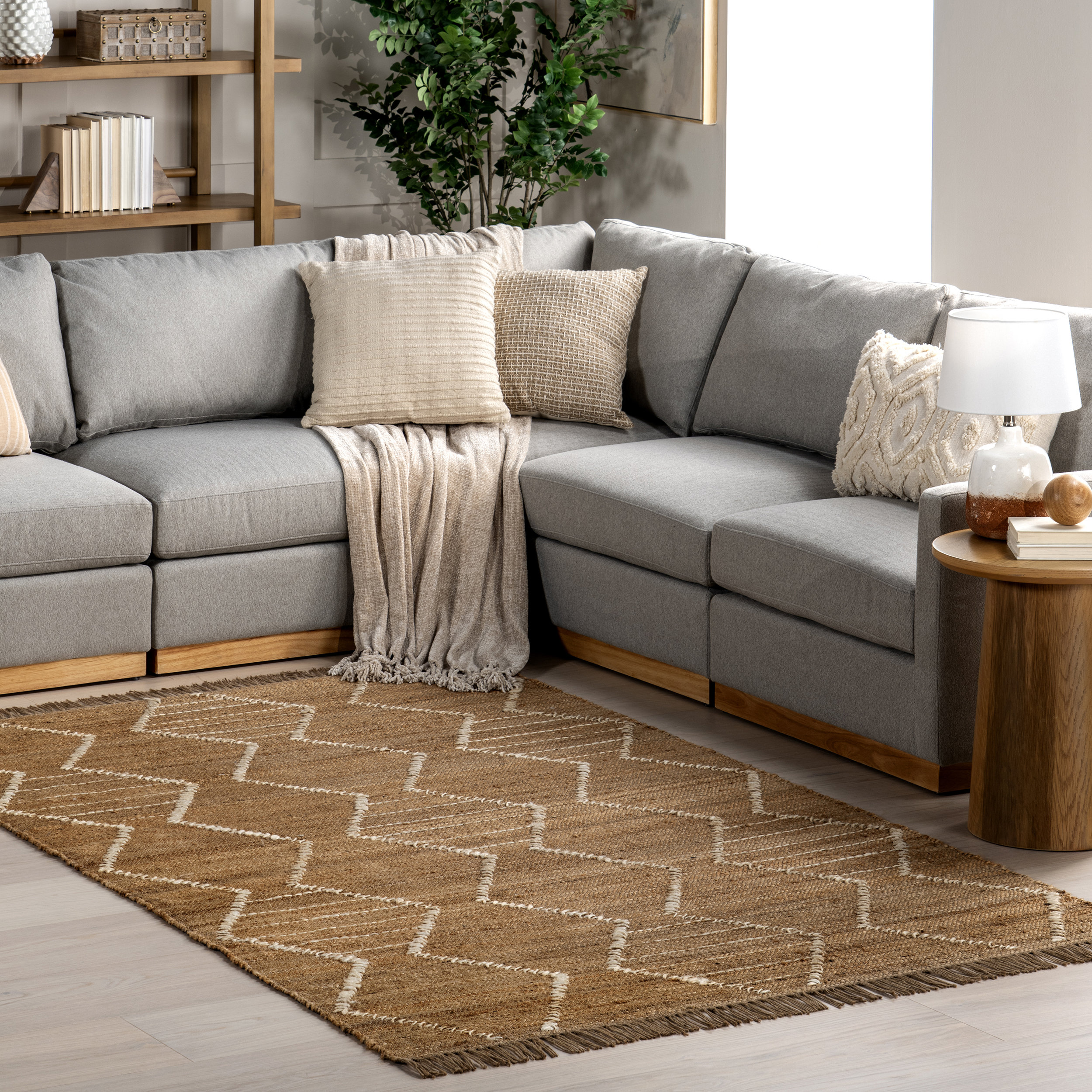 Foundry Select Imaan Raised Geometric Jute Tasseled Area Rug | Wayfair