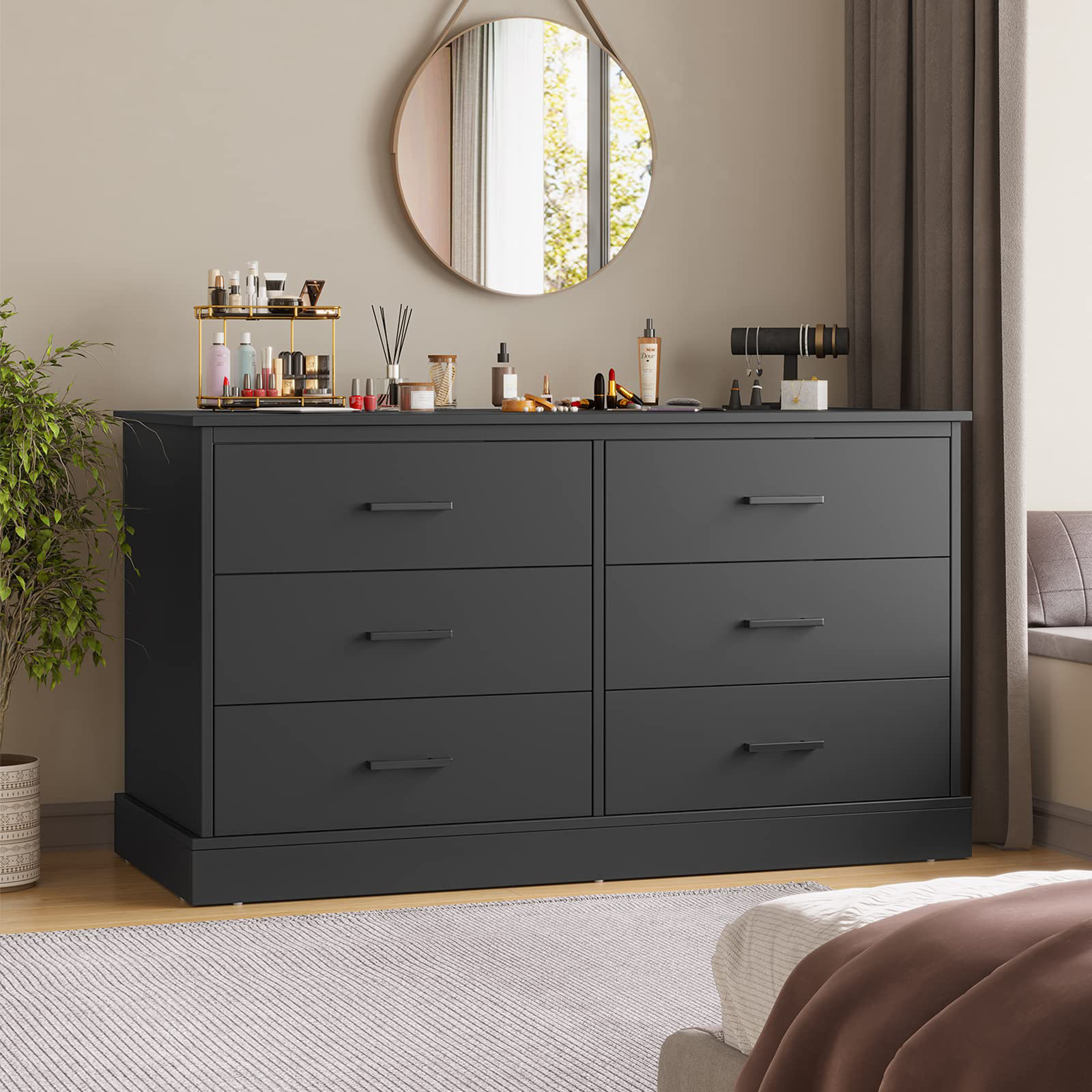 Ebern Designs 6 Drawer Double Dresser,wide Chest Of 6 Drawers,wood ...