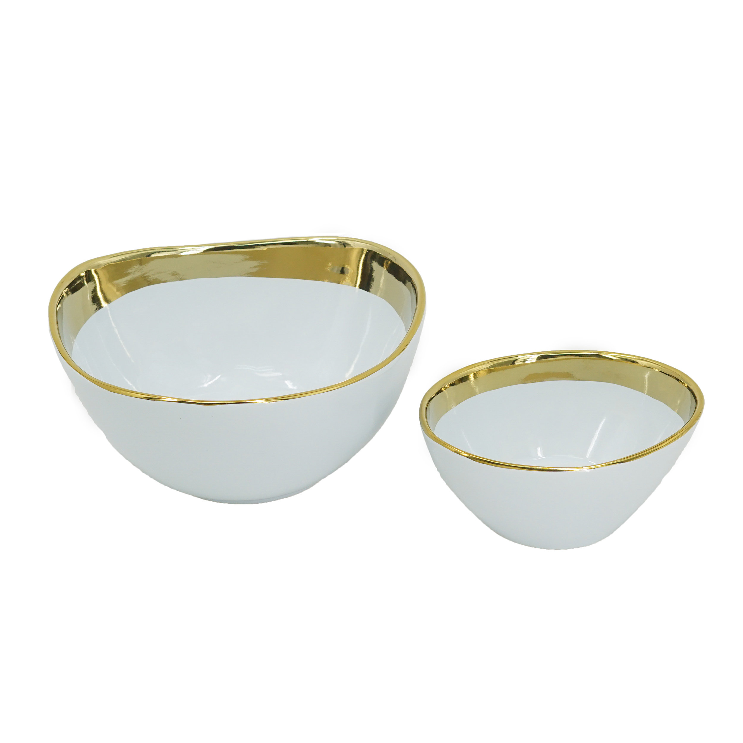 Everly Quinn White Ceramic Bowls with Gold Rim - Set of 2 | Wayfair