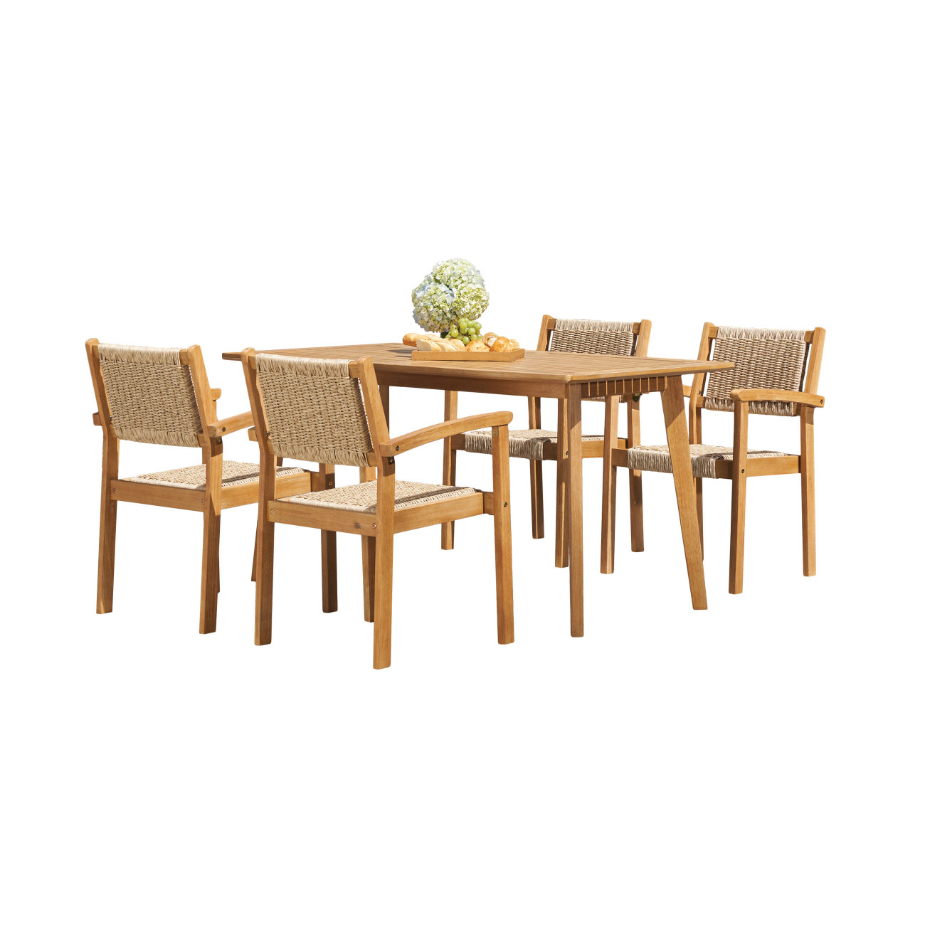 George Oliver 5-Piece Acacia Wood Dining Set With Stacking Chair, Patio Set, Conversation Set ...