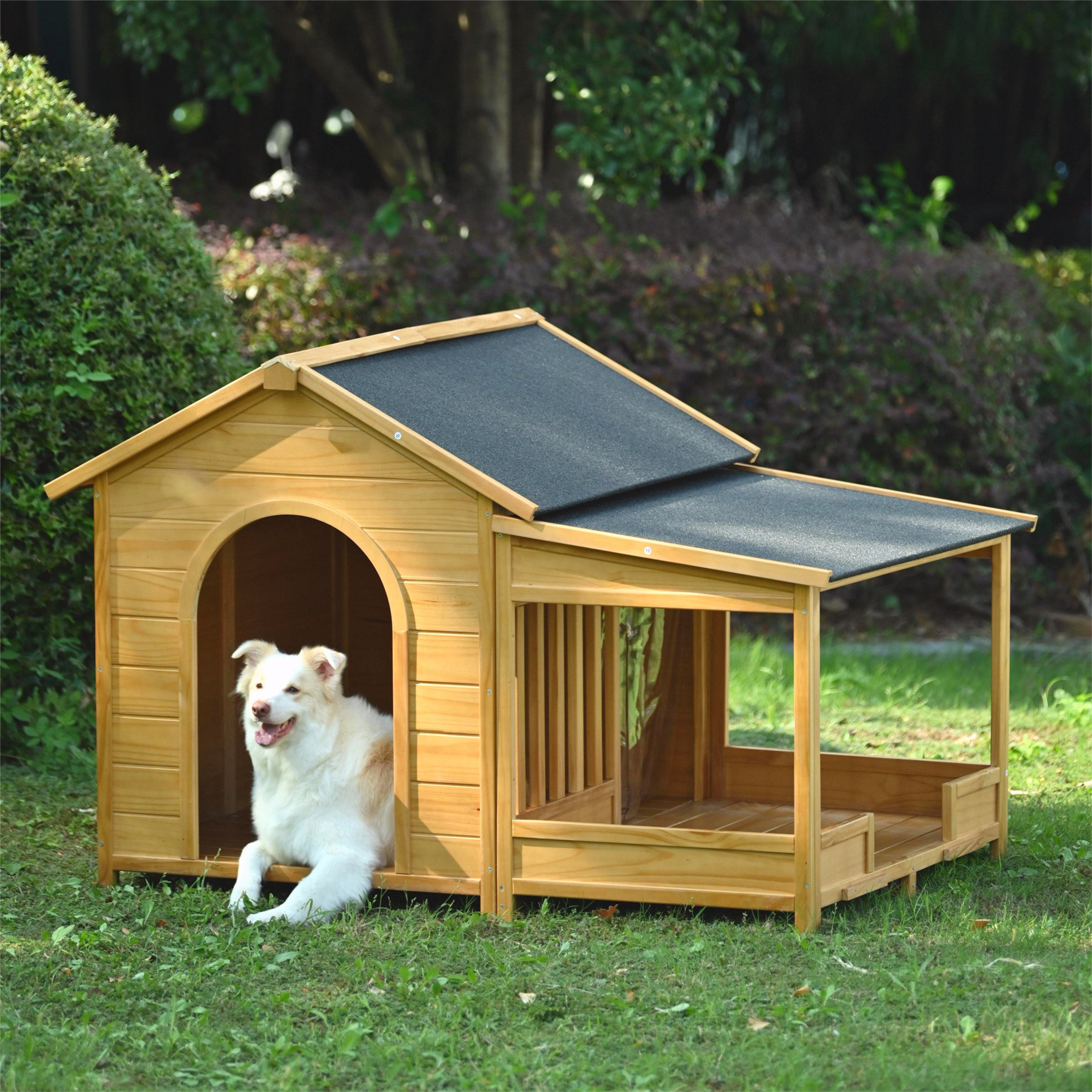 Archie & Oscar™ Large Wooden Dog House with Porch, Cabin Style Dog ...