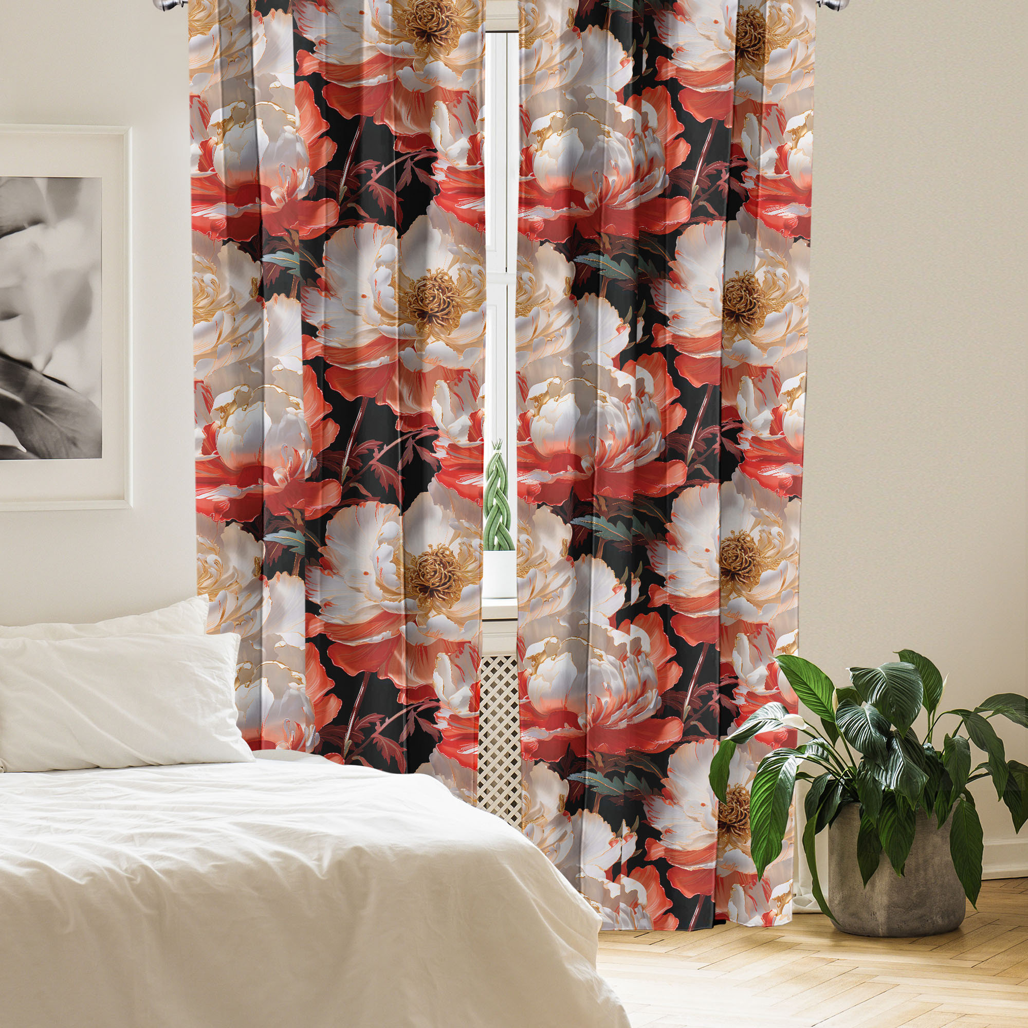 Ambesonne Retro Floral Curtains Fashion Peonies Plot Pair 427789 | Wayfair