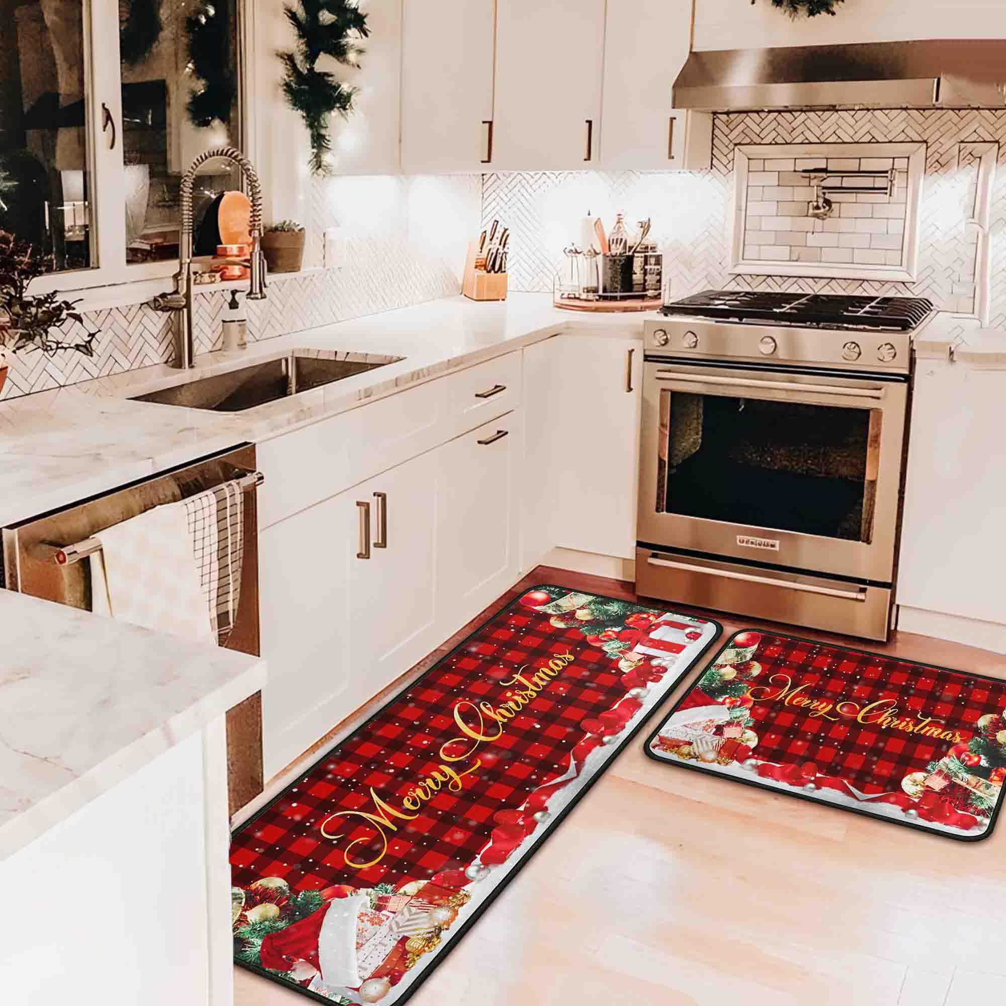 The Holiday Aisle® Christmas Kitchen Rugs and Mats Set of 2 | Wayfair