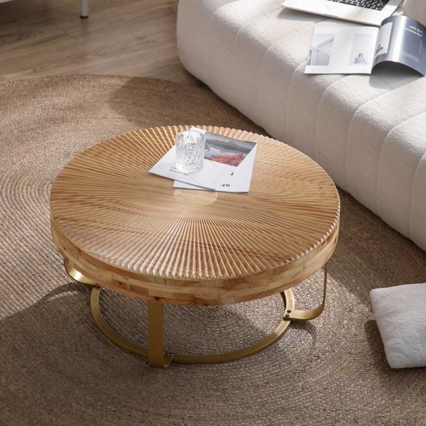 Mercer41 Modern round coffee table Wooden carving pattern coffee table ...