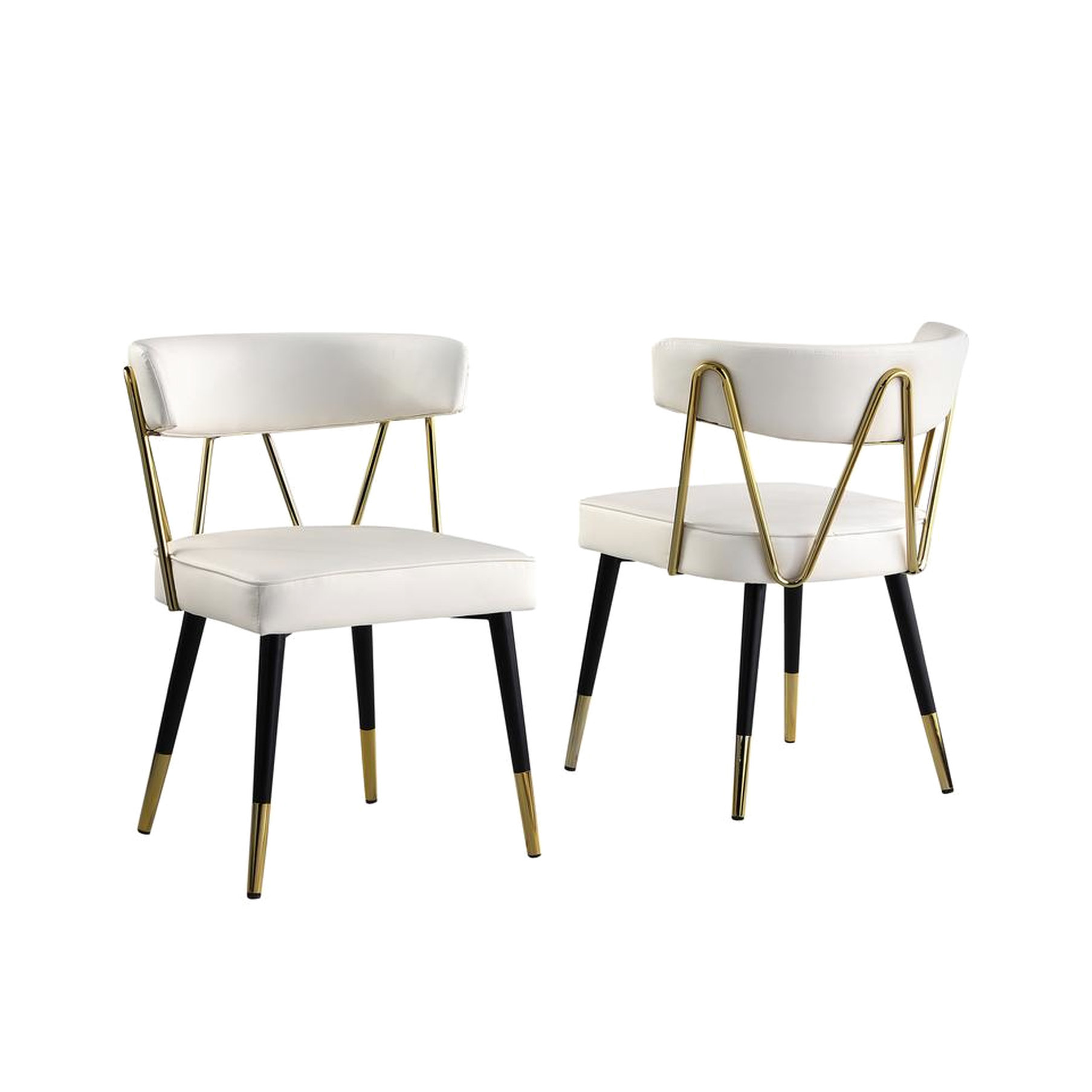 Everly Quinn Faux Leather Dining Chair Of 2, Gold Trim, Comfortable ...