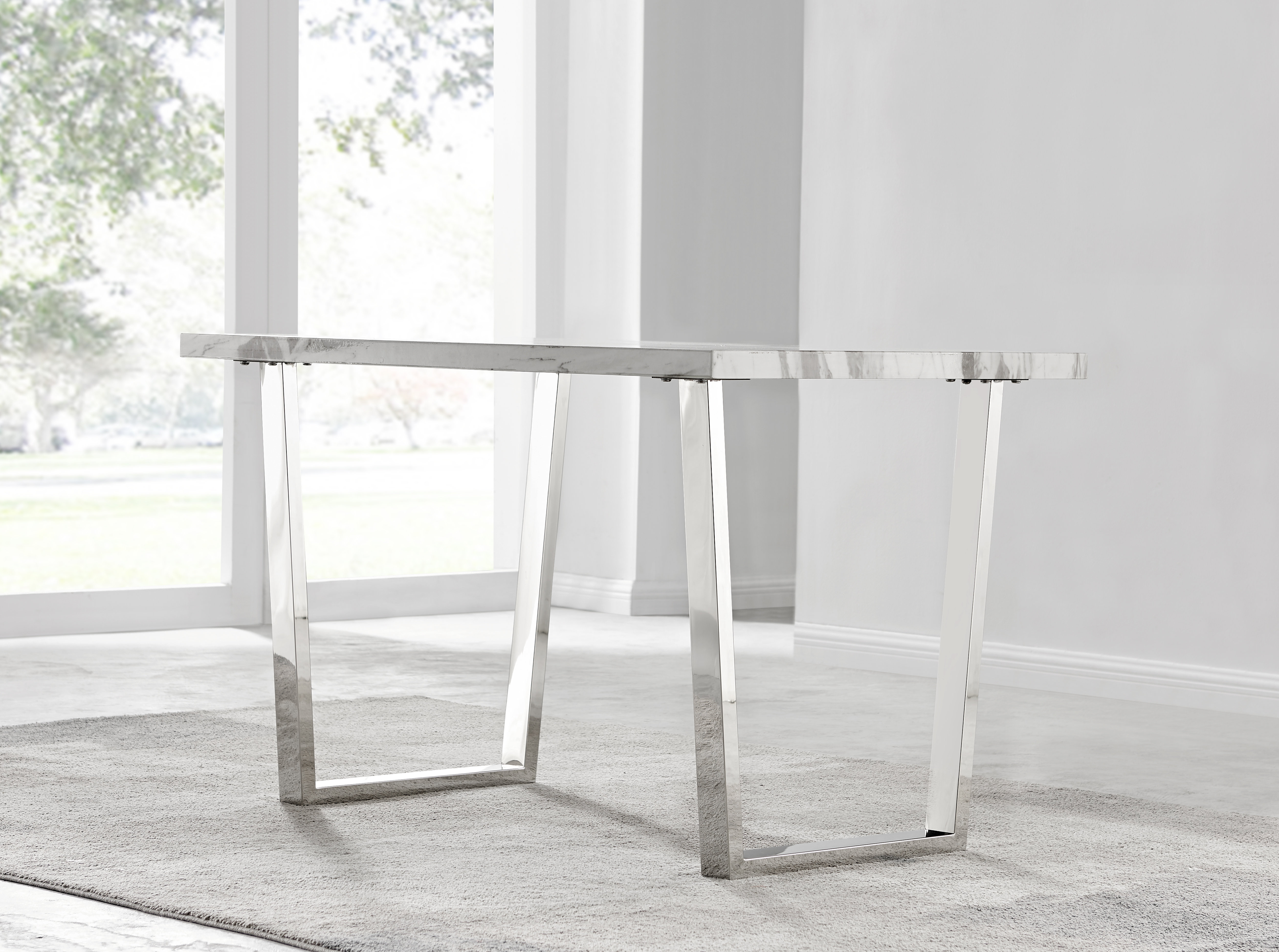 Canora Grey Eubanks Luxury Marble Effect Table Chrome With Chrome Legs - 4 Person Dining Table ...