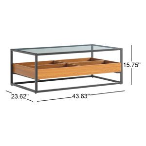 17 Stories Marialana 2 Tier Glass Top Coffee Table with Storage and ...