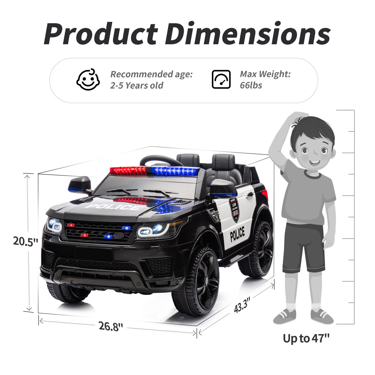 Outfunny Electric Police Car for Kids, 24 Volt Kids Ride on Toys w ...