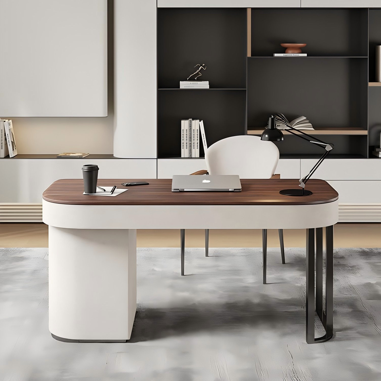 DECADANZ Beige Rectangle Solid Wood Multi-layer Board Writing Desk ...