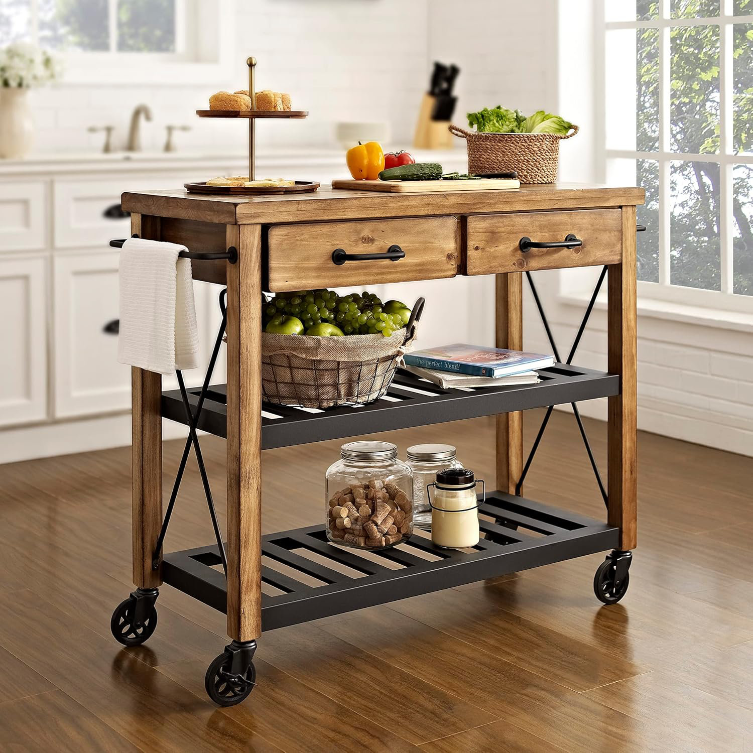 17 Stories Rolling Kitchen Cart With Storage Shelves, Drawers, And ...