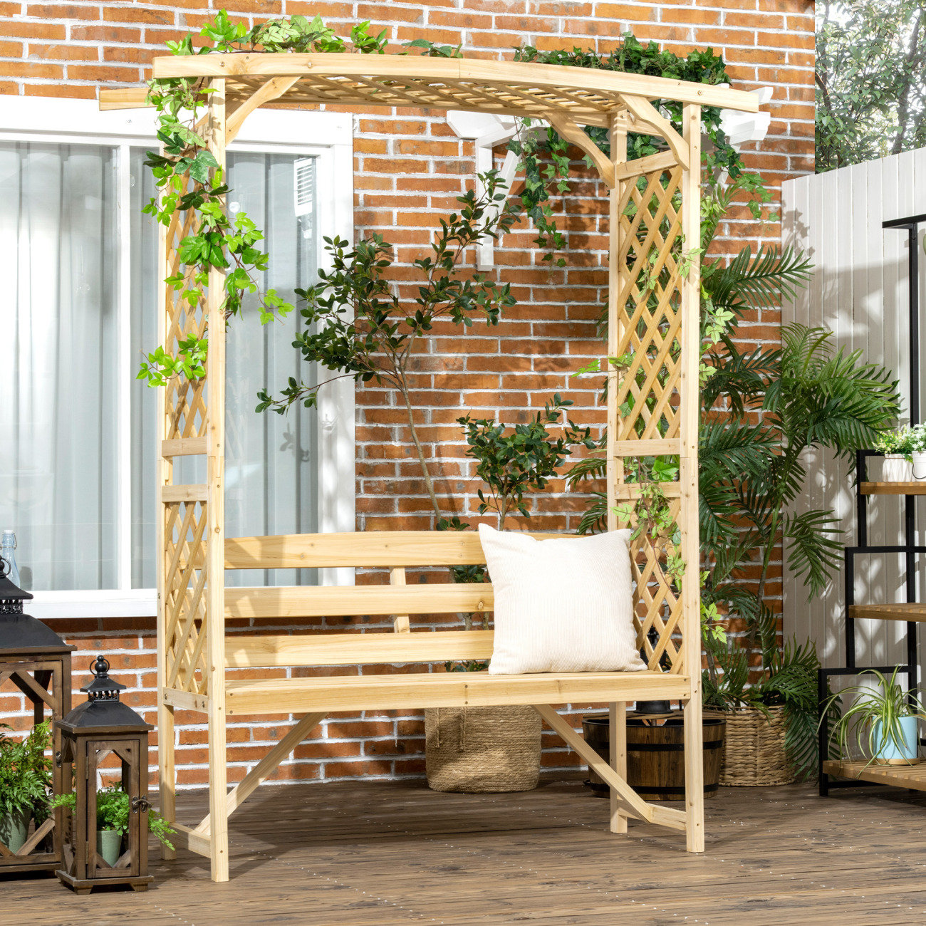 Arlmont & Co. Outsunny Patio Garden Bench Arbor Arch With Pergola And 2 ...