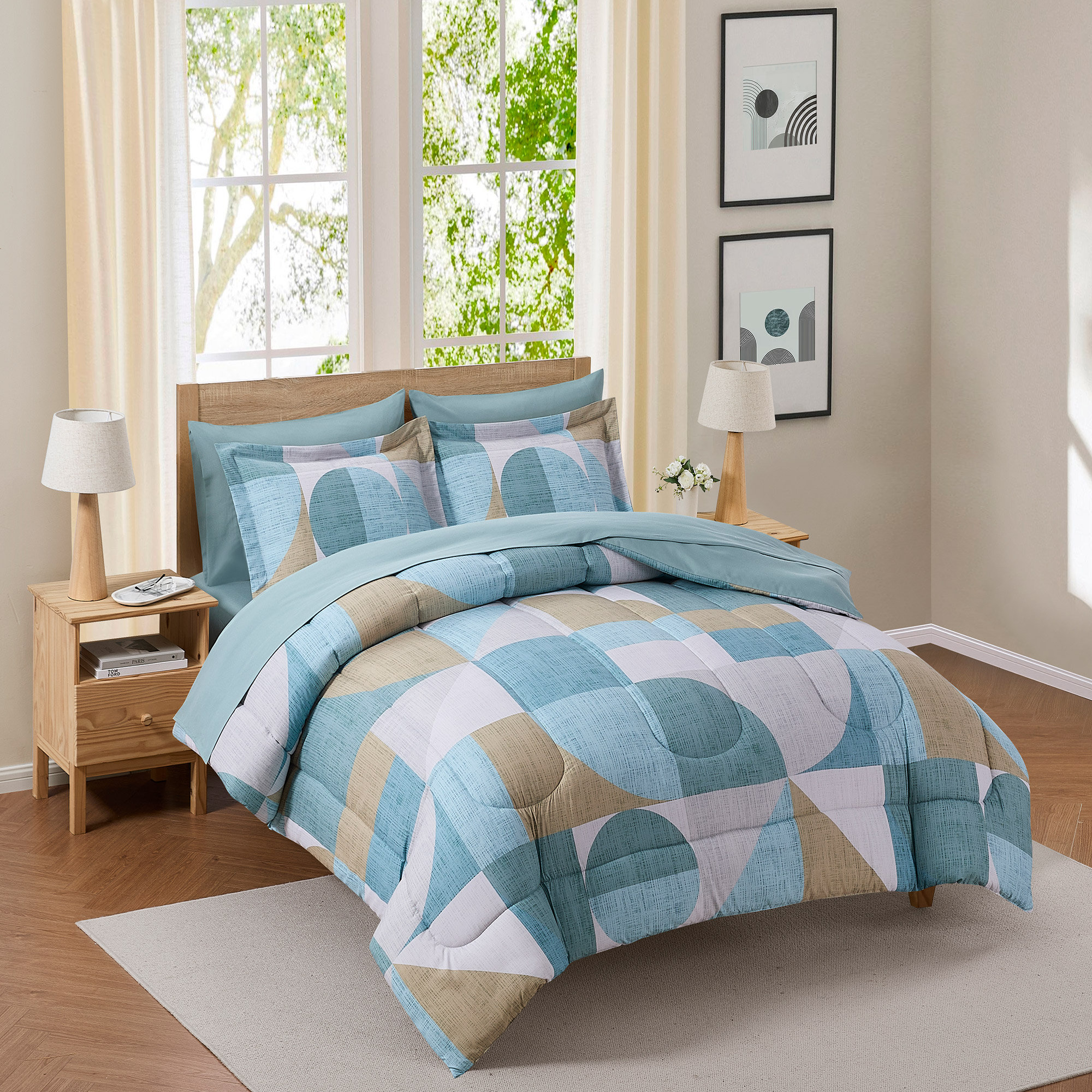 Sweet Home Collection Geo-aqua Bed-in-a-bag Printed Comforter Set | Wayfair