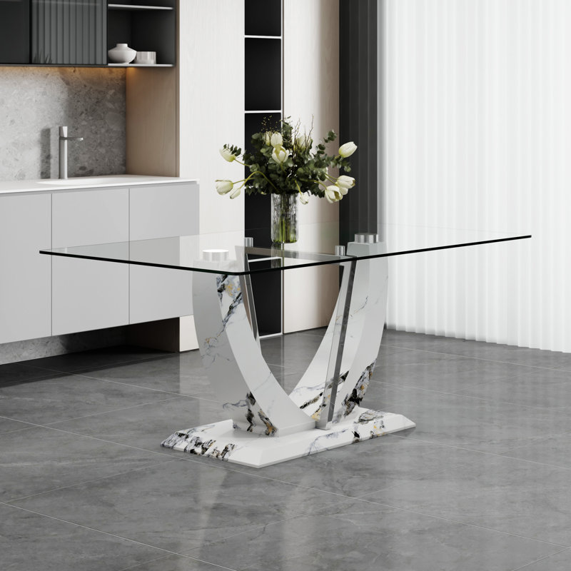 Ivy Bronx A Modern And Simple Rectangular Glass Table | Wayfair