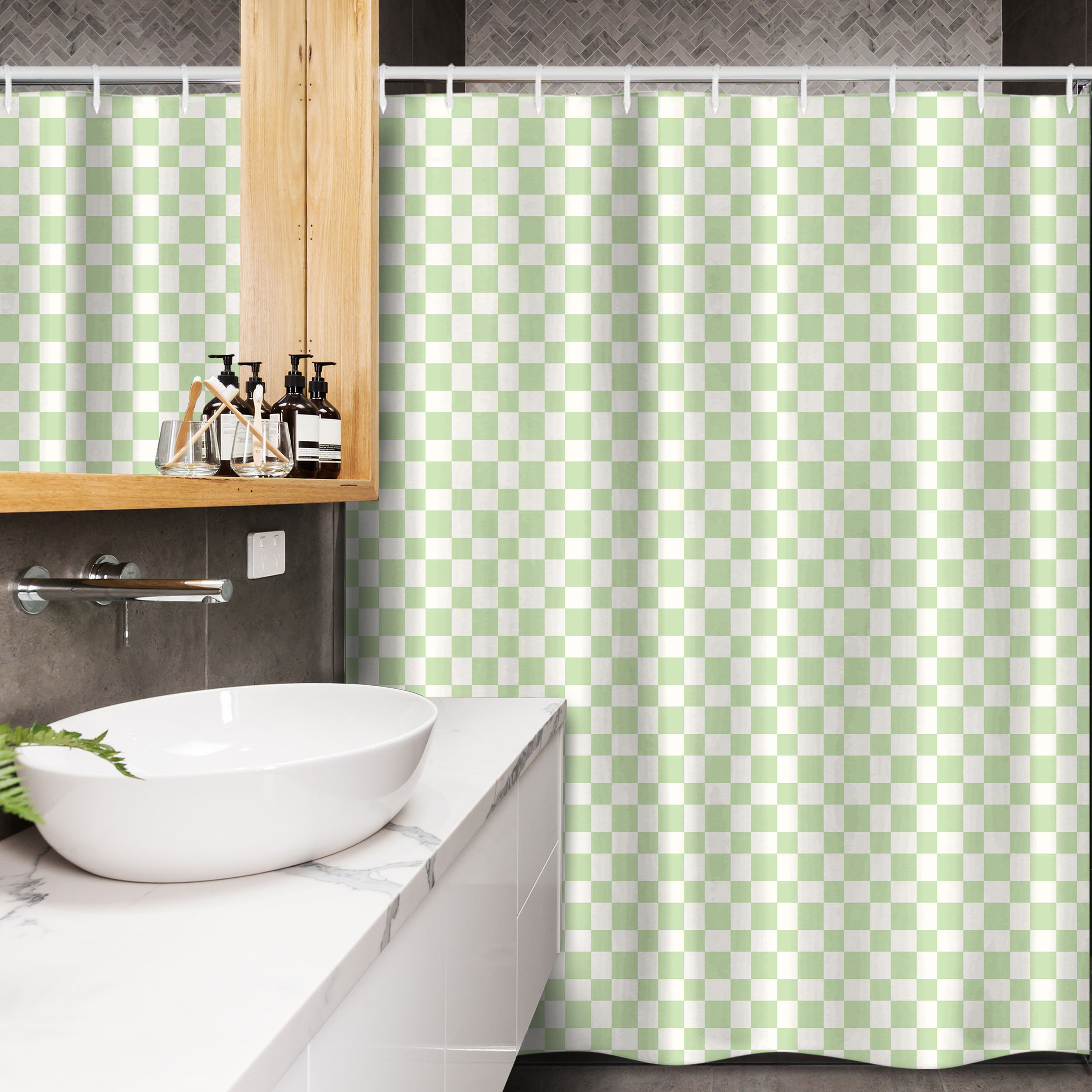 East Urban Home Stall Shower Curtain Big Little Squares Tile 54"W x 78"L Lime Green White_30628 ...