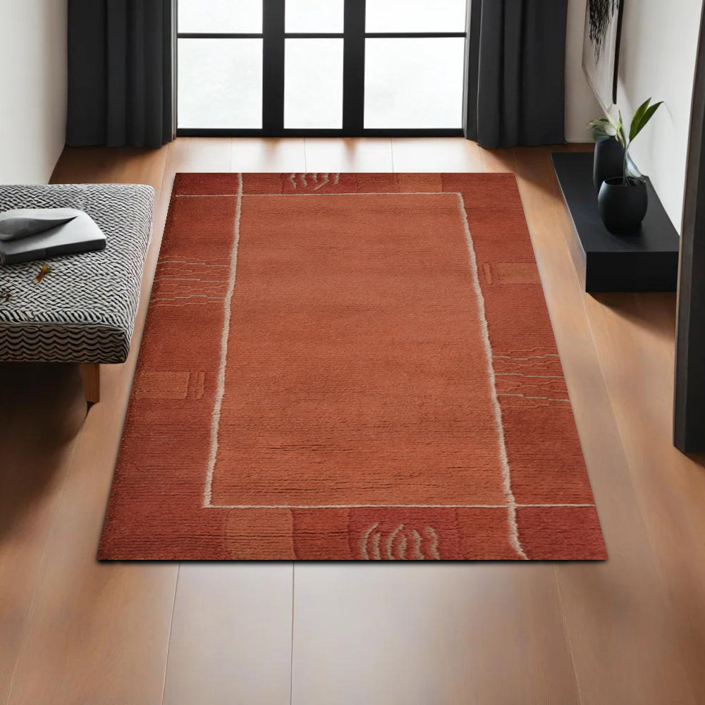 Latitude Run® Dark Orange 100% Wool Handmade Tibbati Contemporary Area ...
