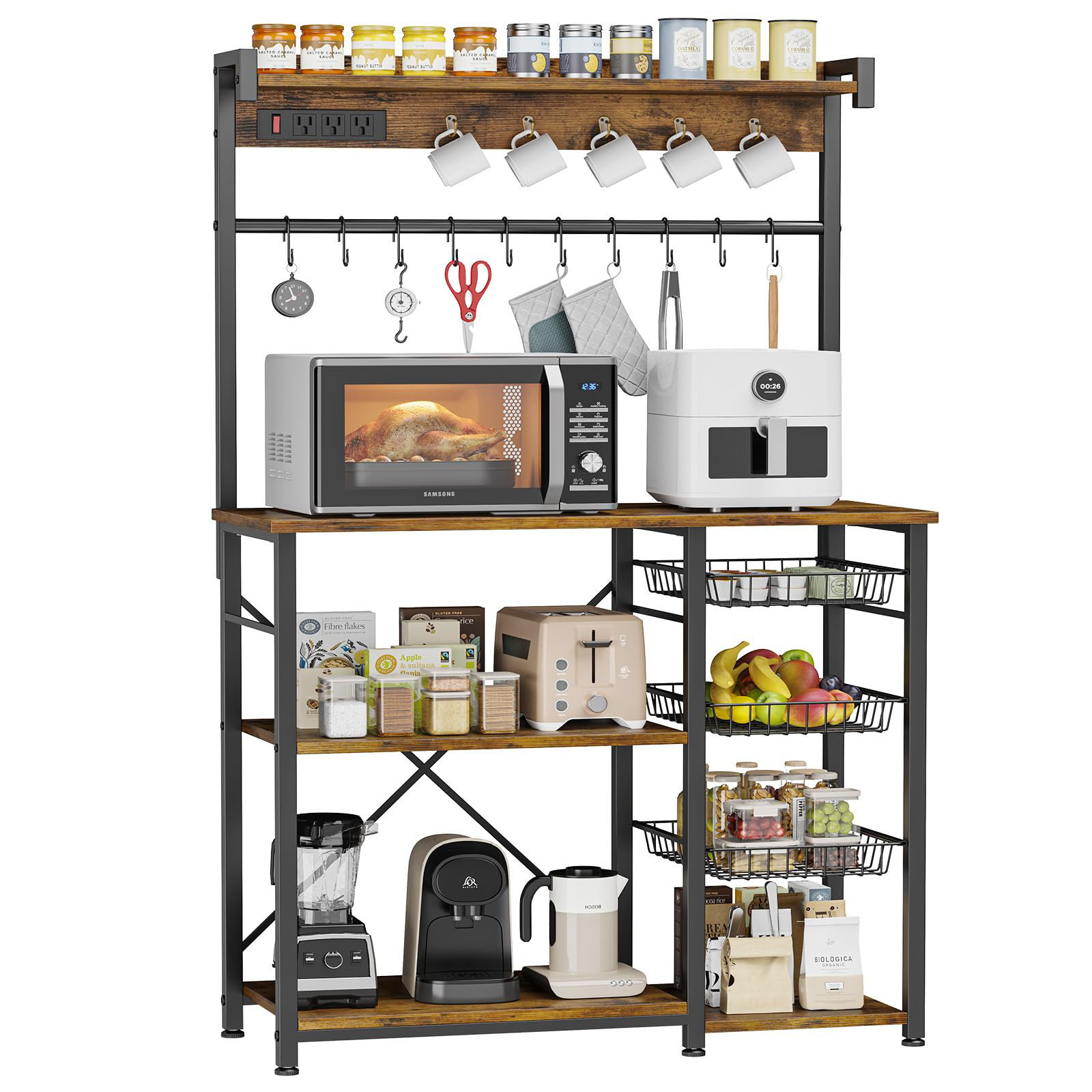 17 Stories Large Bakers Rack With Power Outlets | Wayfair