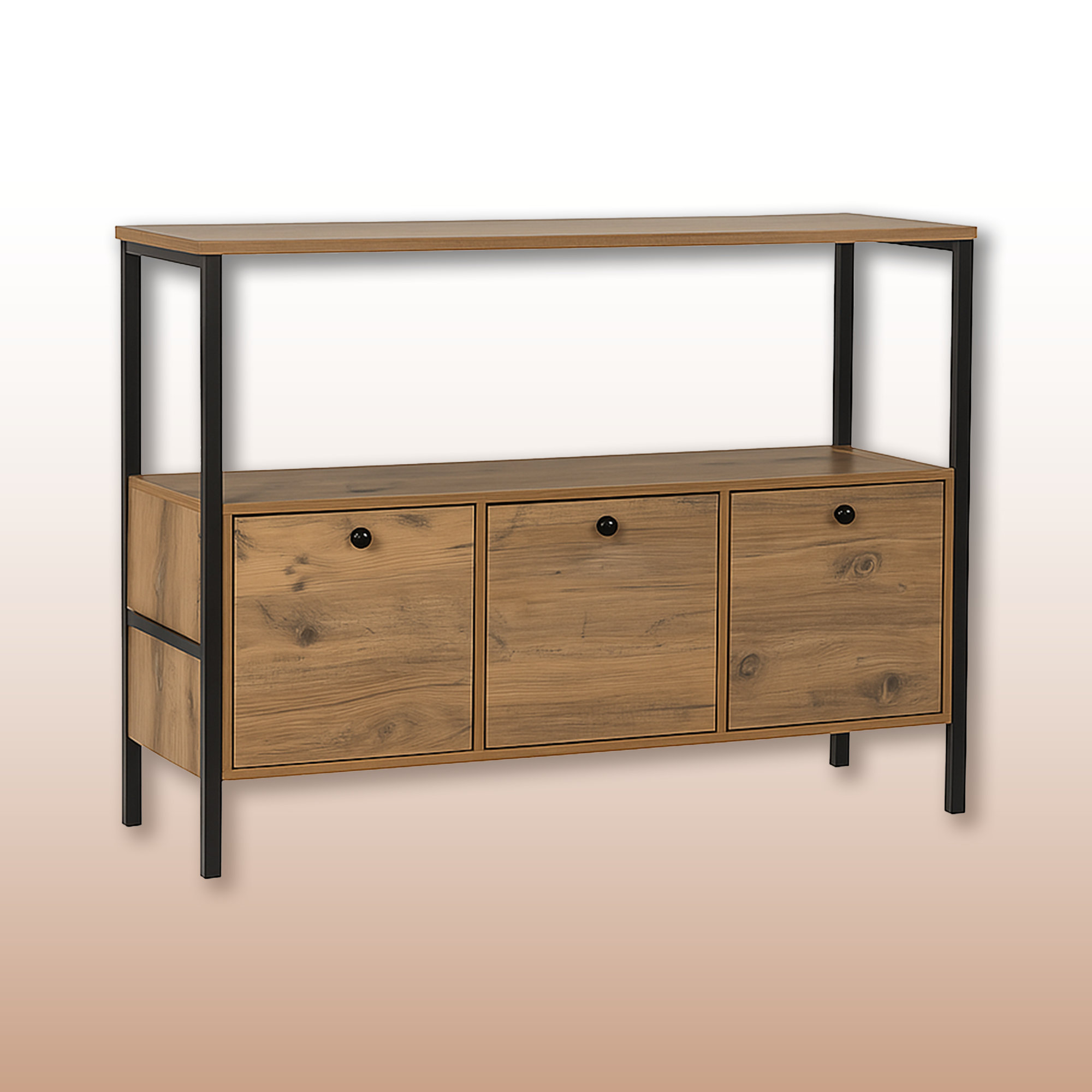 17 Stories Metal Frame PVC Edgebanding Console Table With 3 Cabinets ...