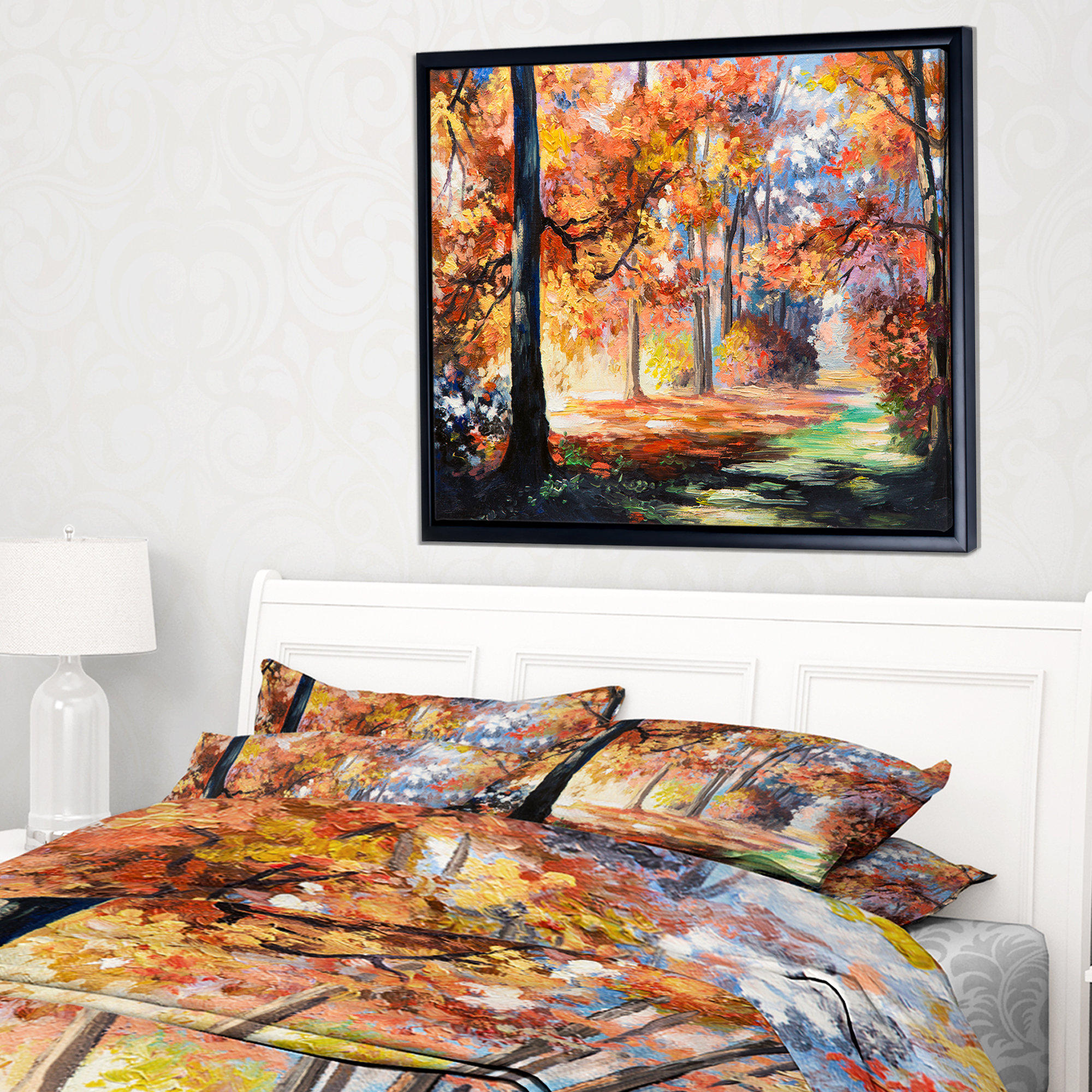 East Urban Home 'Fall Trail in Forest' Framed Oil Painting Print on ...