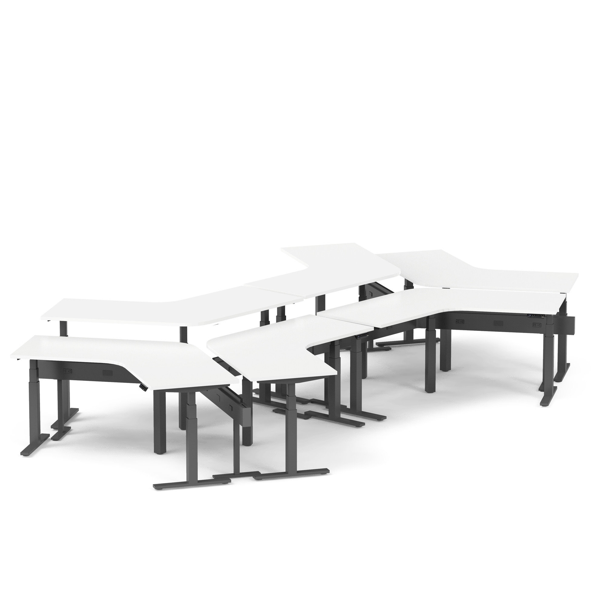 Poppin Series L Adj Ht 120 Desk For 6 + Boom Rail, White LPL | Wayfair
