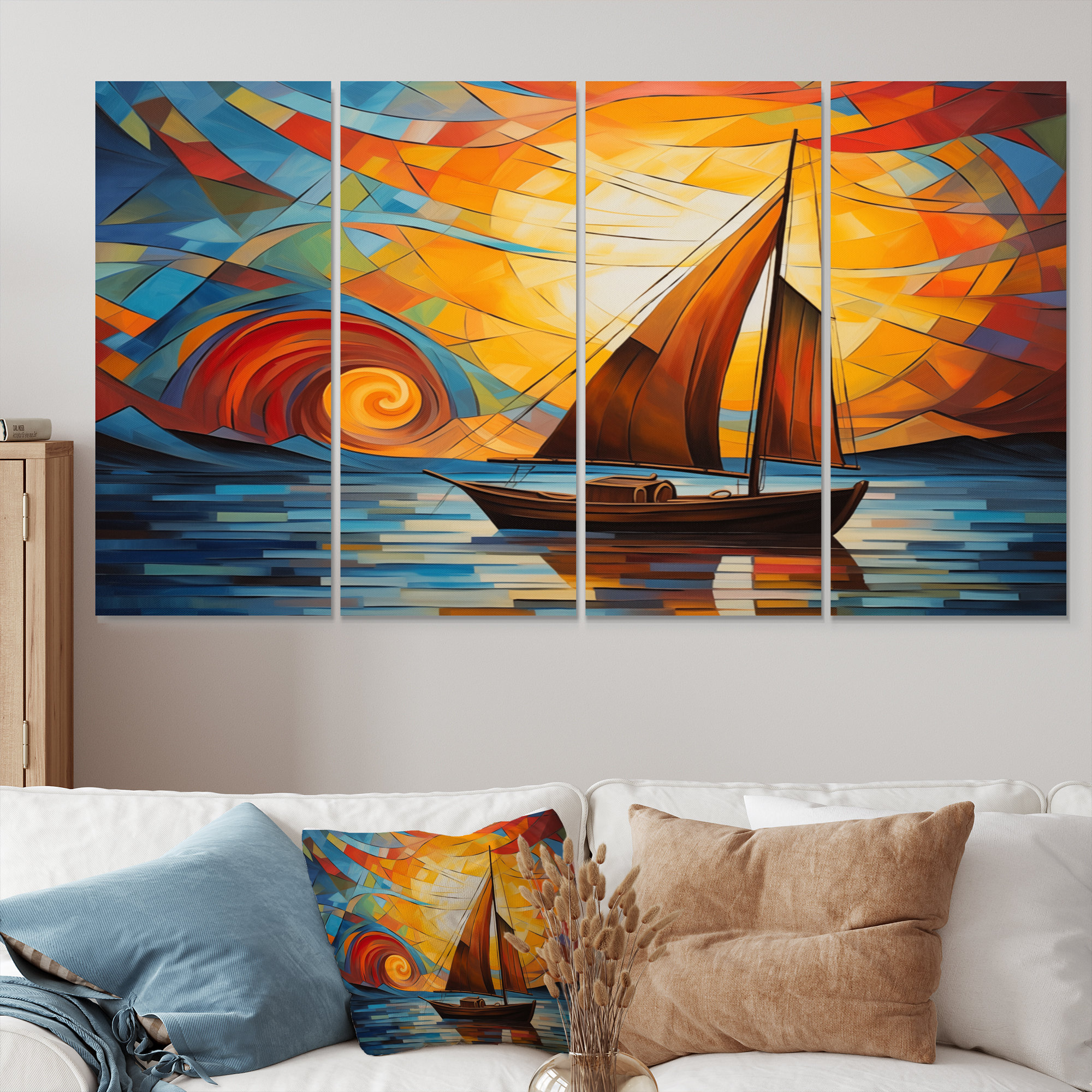 Breakwater Bay Colorful Sunrise Sailing Boat On The Ocean III - Boat ...