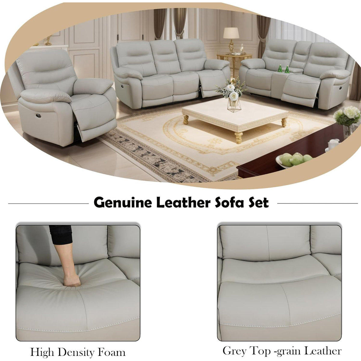 Latitude Run® Royace 3-Piece Breathing Leather Living Room Power ...