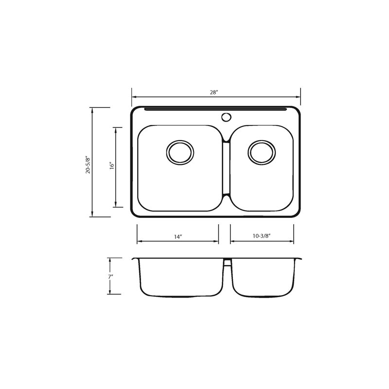 ONEX® Drop-in Double uneven bowl 28" x 20" Stainless Steel Sink ...