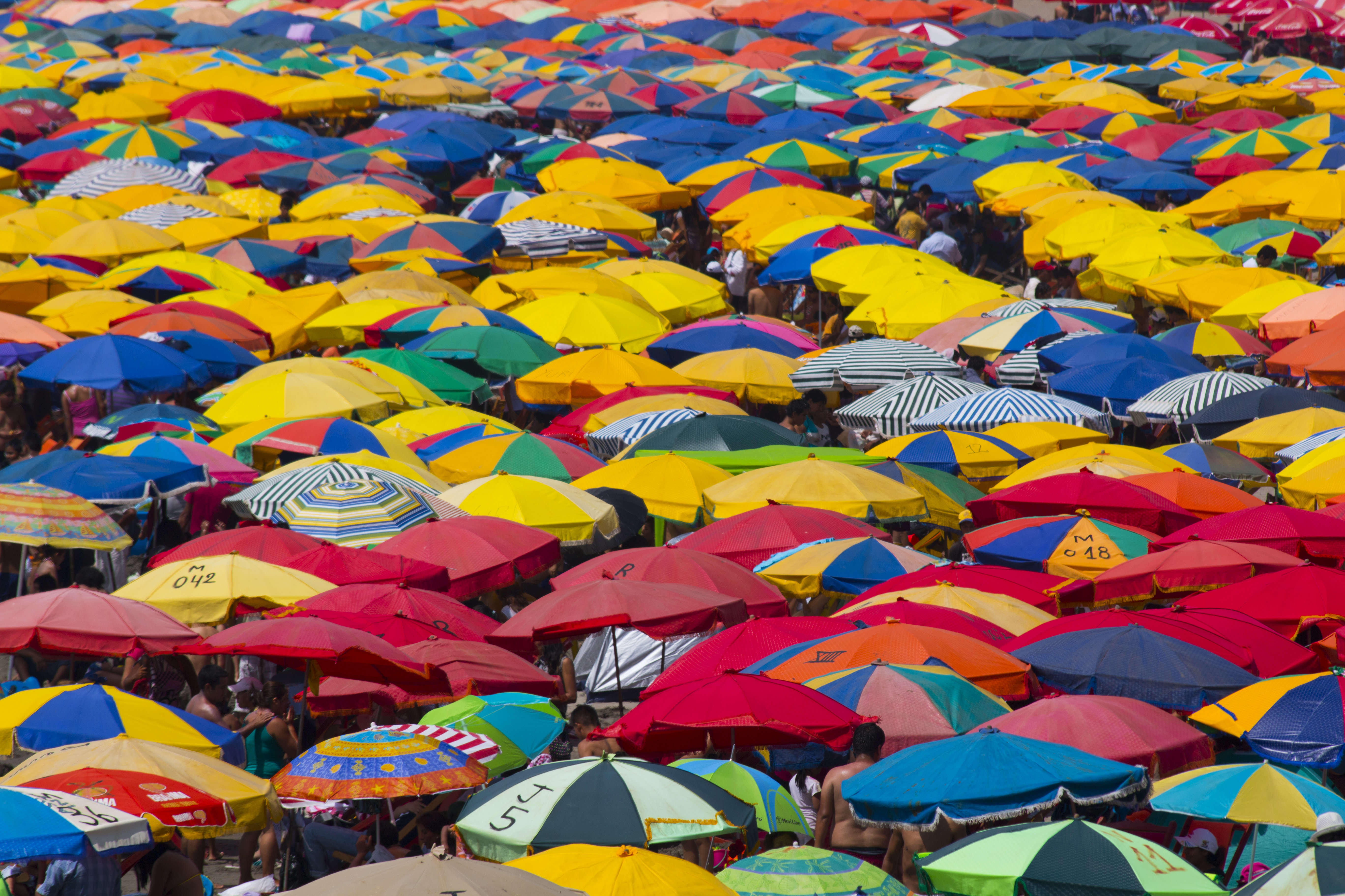 Ebern Designs Crowded Beach Umbrellas by Hectojcm - Wrapped Canvas ...
