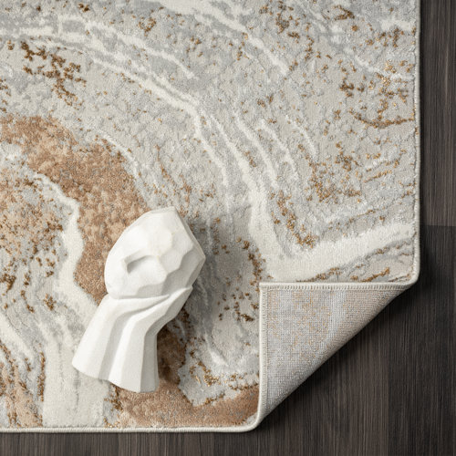 Orren Ellis Marble Abstract Brown Beige Gold Area Rug | Wayfair