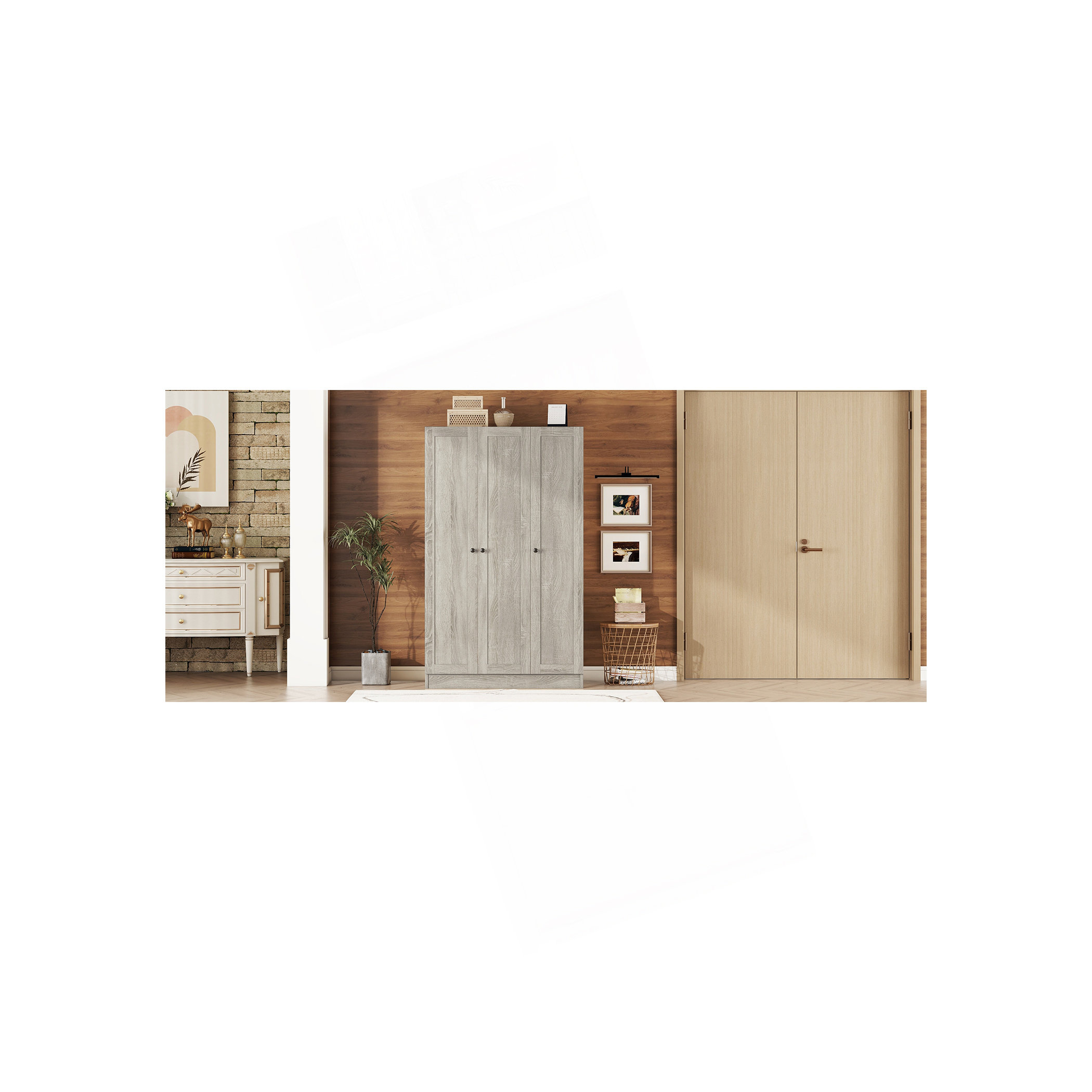 Ebern Designs 3-Door Shutter Wardrobe With Shelves, - Wayfair Canada
