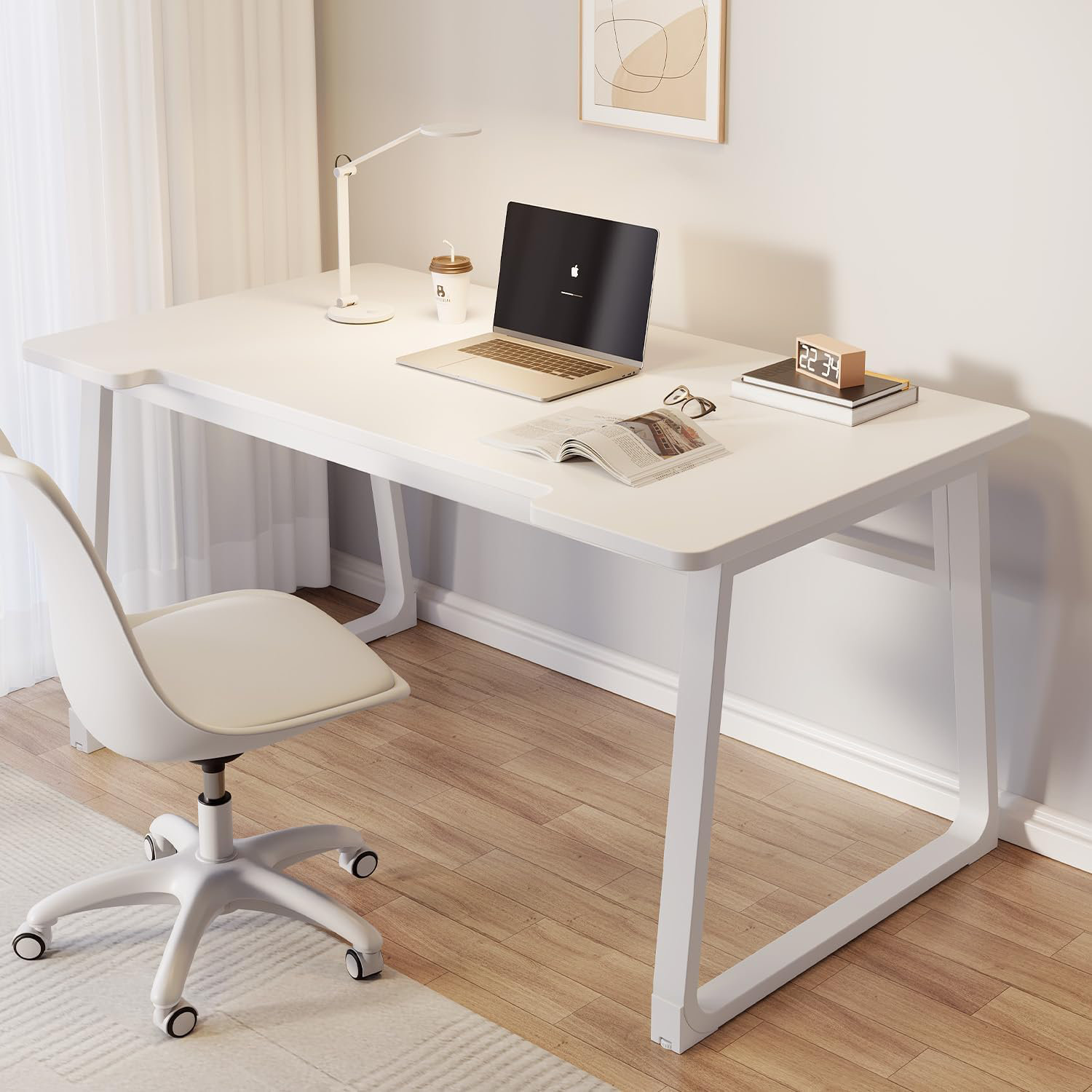 Latitude Run® 39.4 Inch Small White Computer Desk For Bedroom, Living ...