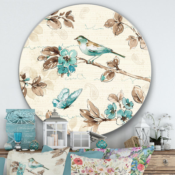 East Urban Home Beige Bird Wings - Painting Print Metal Circle Wall Art ...