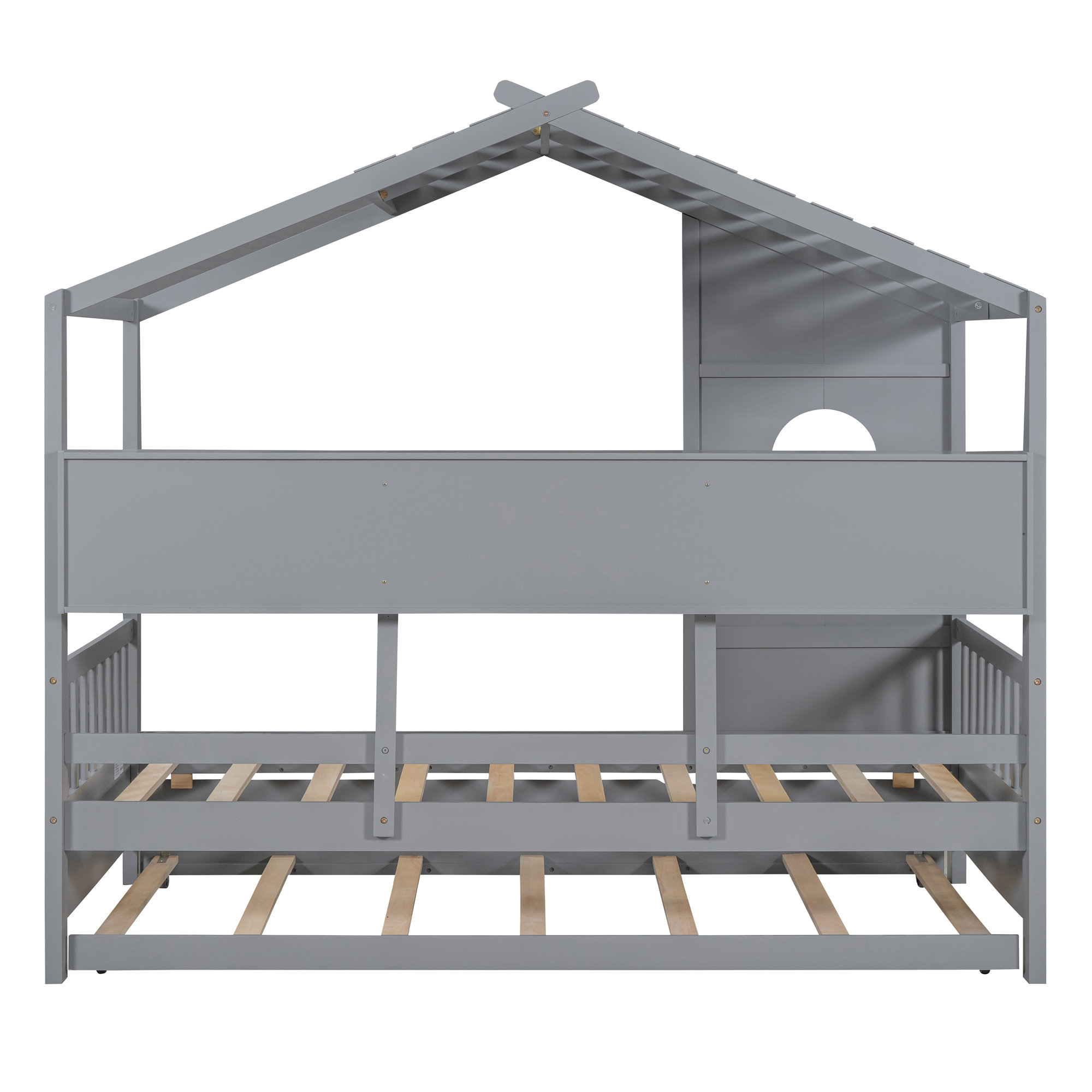 Harper Orchard Wooden Twin Kids House Bed with Trundle & Storage Shelf ...