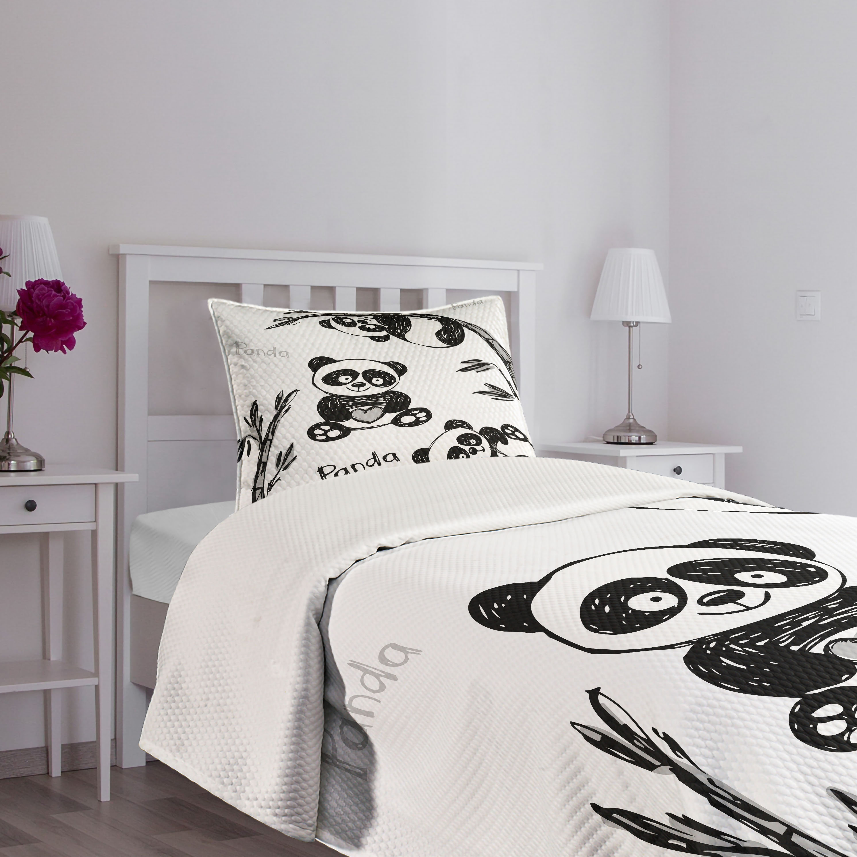 Ambesonne Cartoon Bedspread Hand Drawn Panda Poses | Wayfair