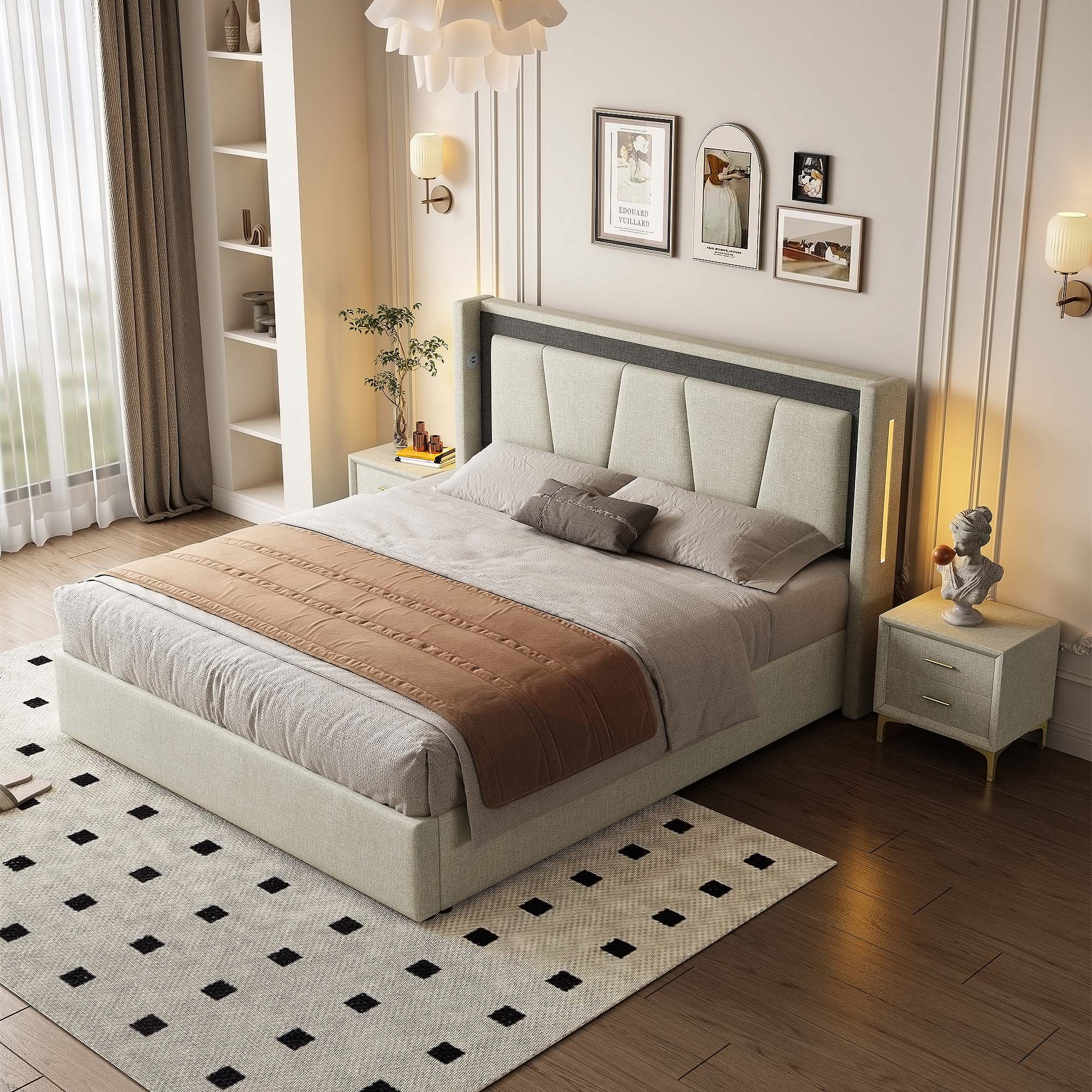 Wrought Studio™ Queen - Sized, Cotton - Linen Fabric Pneumatic Bed with ...