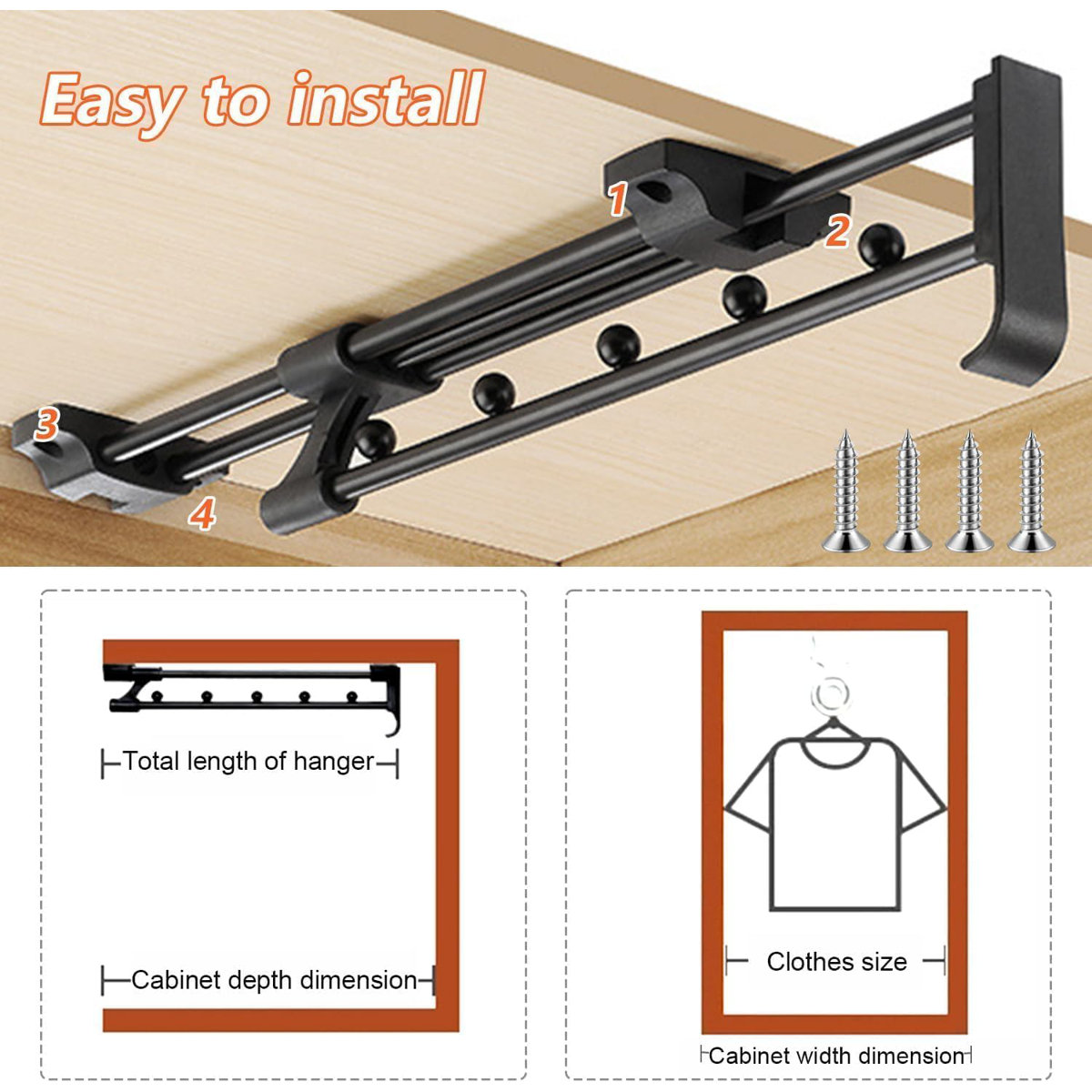 Rebrilliant Pull Out Wardrobe Rod, Sliding Wardrobe Closet Hanger Rod ...