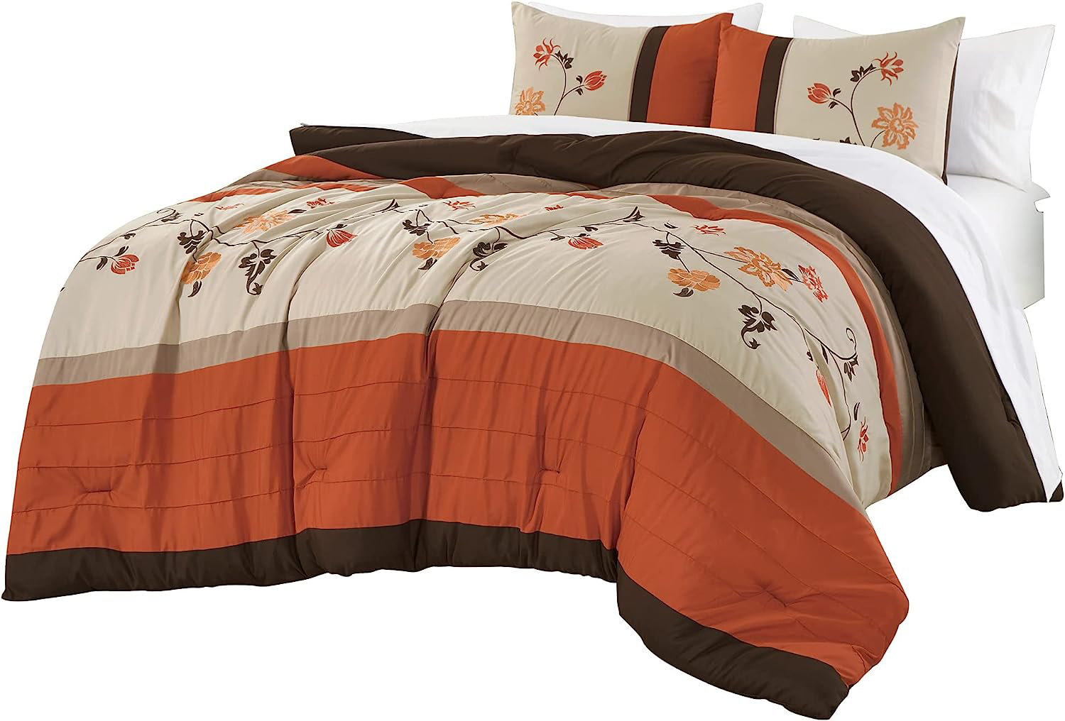 Chezmoi Collection Daphne 7-Piece Floral Embroidery Comforter Set with ...