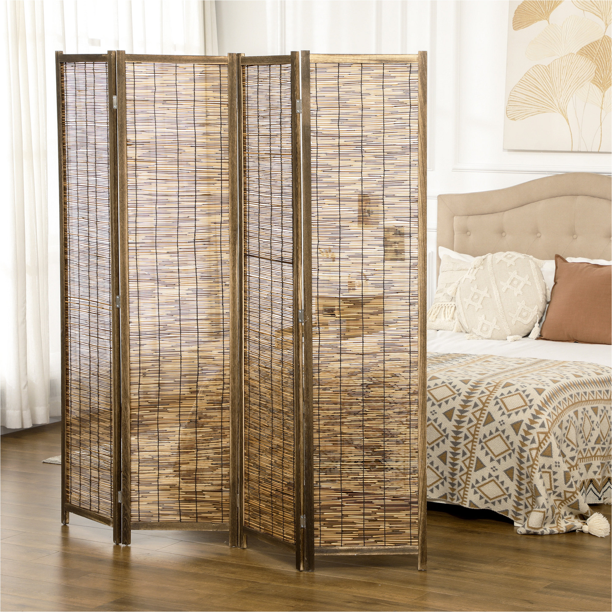 Ebern Designs 4 Panel Room Divider, 5.5 Ft Portable Folding Privacy ...