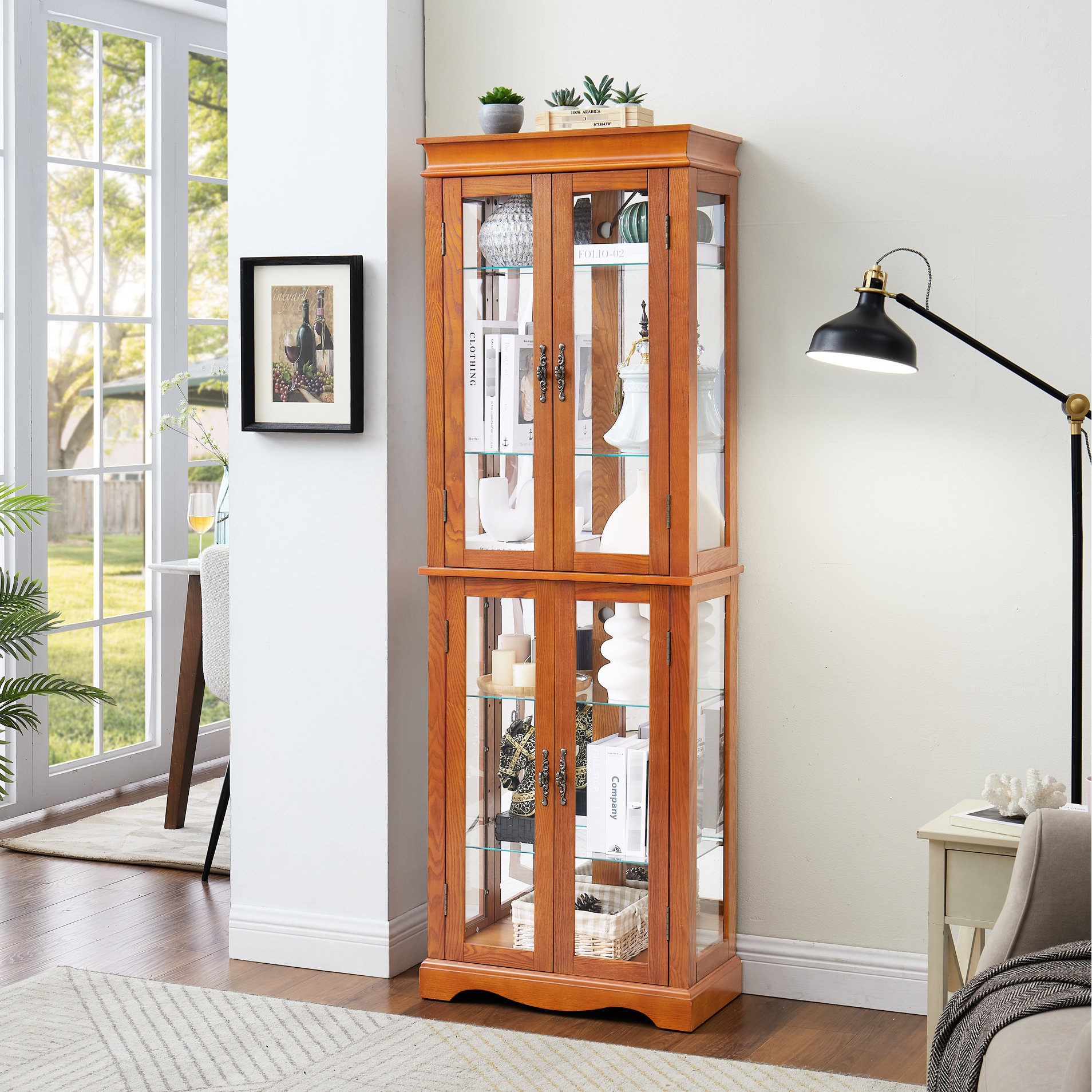 George Oliver Pantry Display Cabinet With Vintage Handle And Adjustable ...