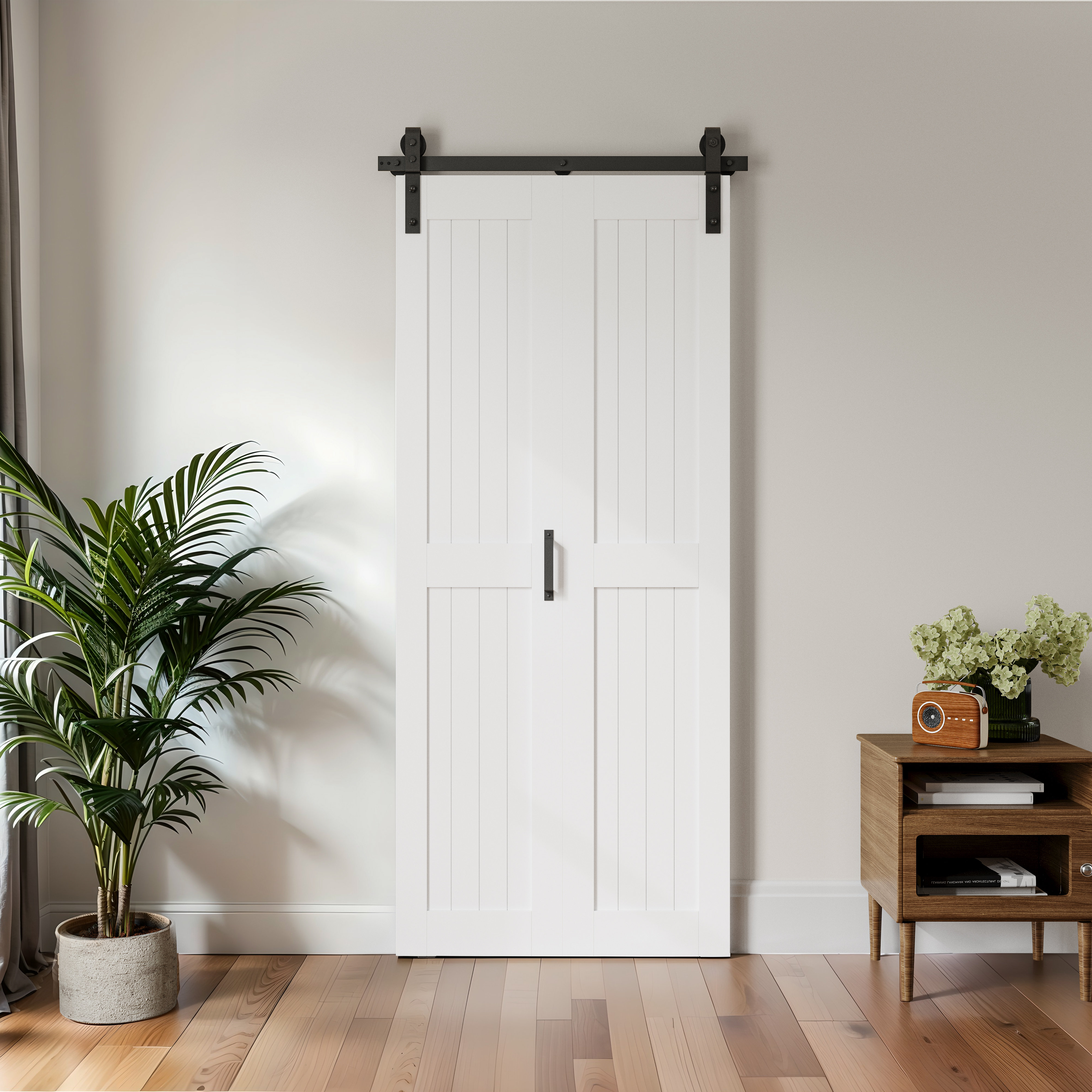 DoorFusion 84" Manufactured Wood Panelled Single Bi-fold Barn Doors ...