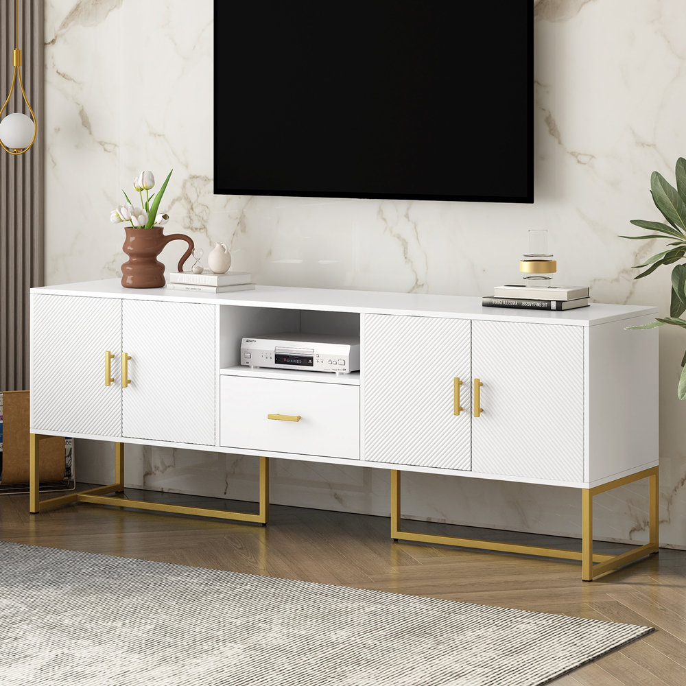 Wrought Studio Modern TV Stand with 1 Drawer, 2 Cabinets, Metal Legs ...