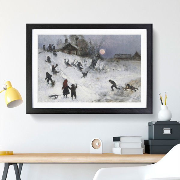 East Urban Home Children Sledging by Bruno Liljefors - Picture Frame ...