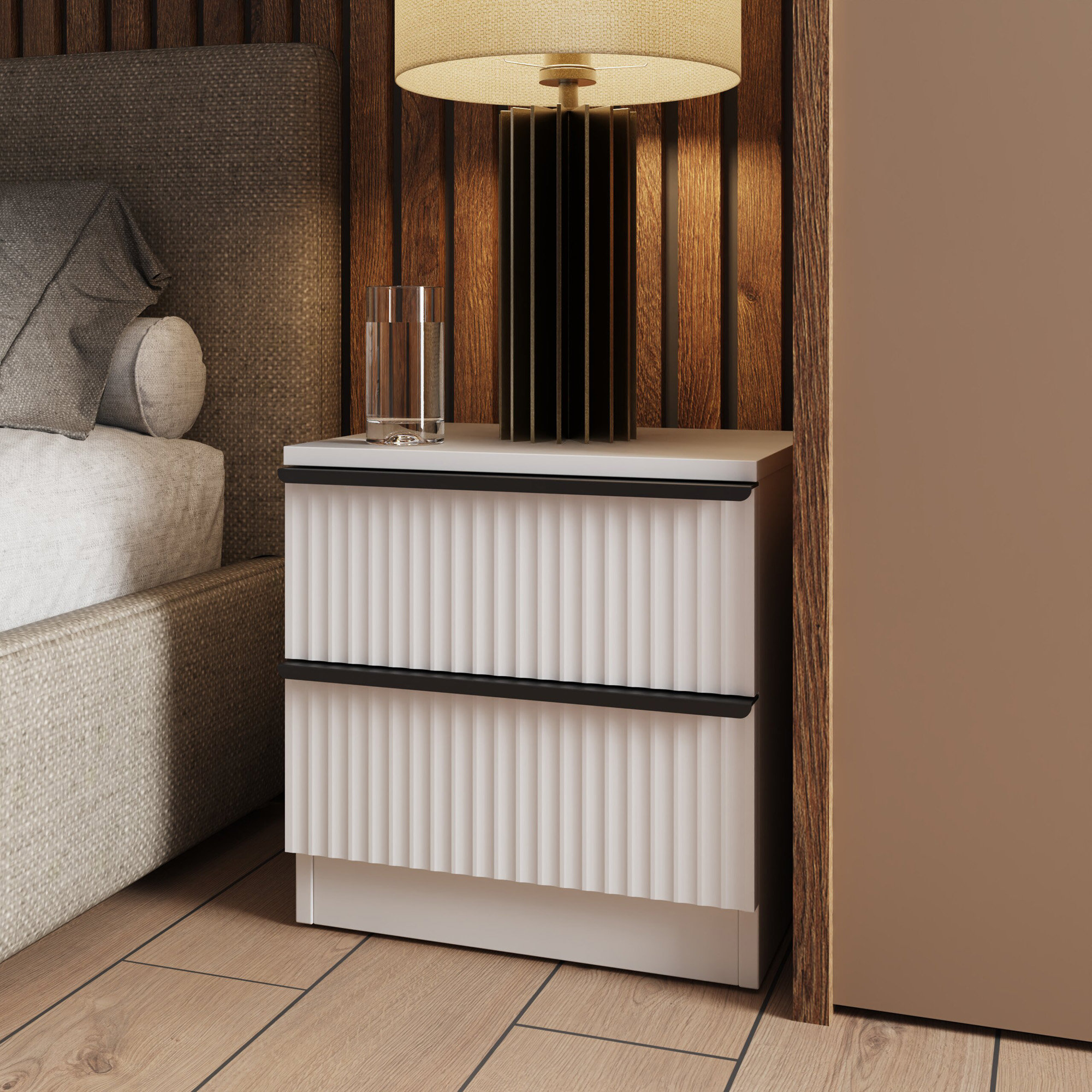 17 Stories Shanquil Ripple Ridged 2 Drawer Bedside Table Nightstand ...