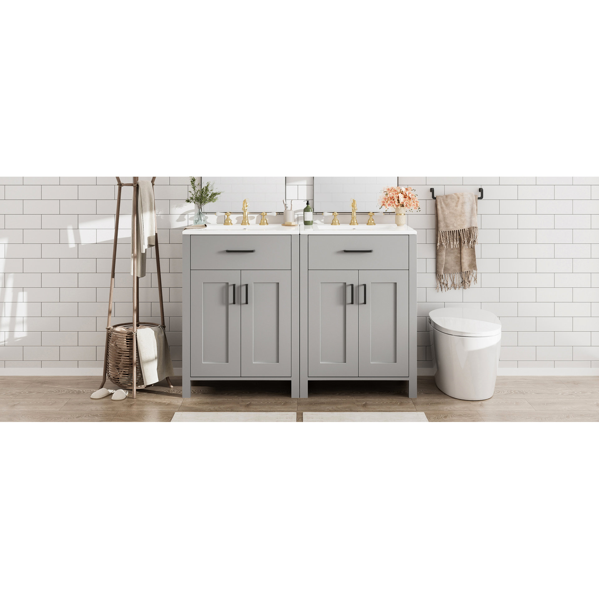 Latitude Run® 48-inch Freestanding Vanity With Dual Ceramic Sinks ...