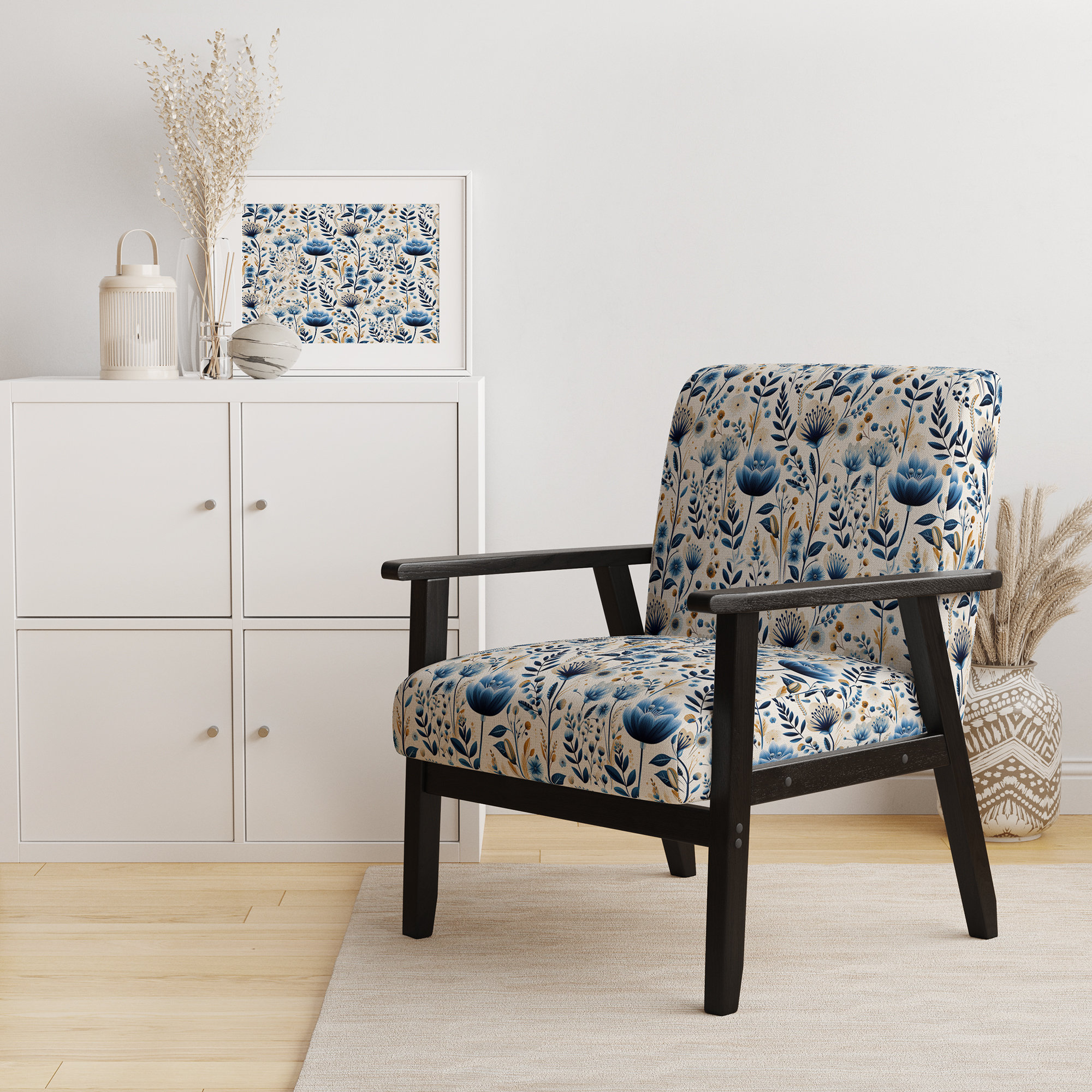 Red Barrel Studio® Nordic Blue Bloom Scandinavian Floral - Upholstered ...