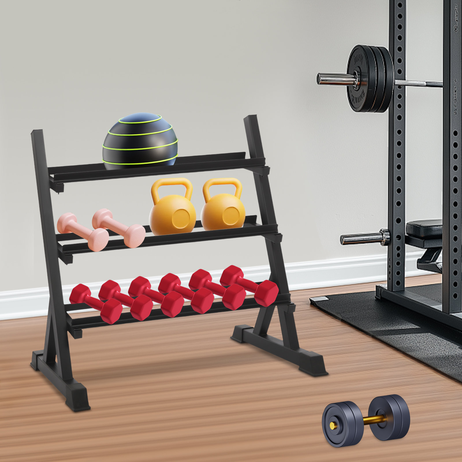 Rebrilliant 3-Tier Dumbbell Display Stand Workout Dumbbell Storage Rack ...