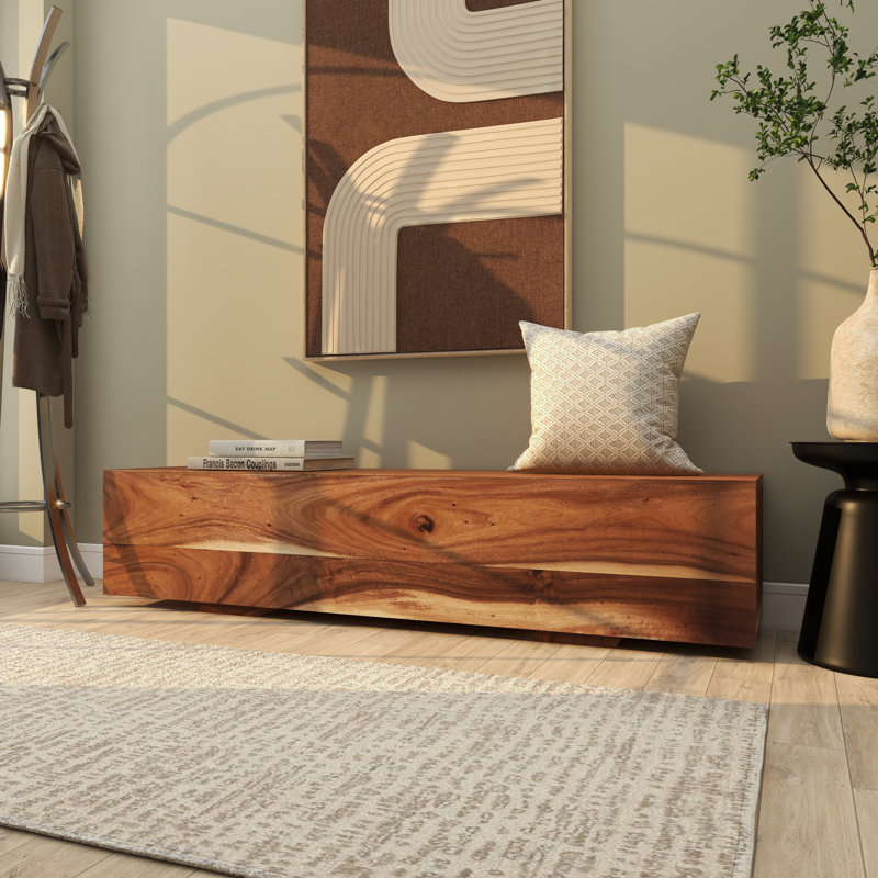 Corrigan Studio® Wood Block Rectangular Bench with Elevated Base ...