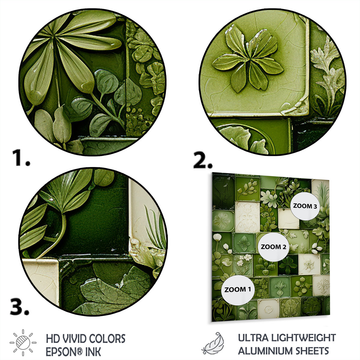 Lark Manor™ Botanicals Green Floral Tiles II - Abstract Tile Metal Wall ...