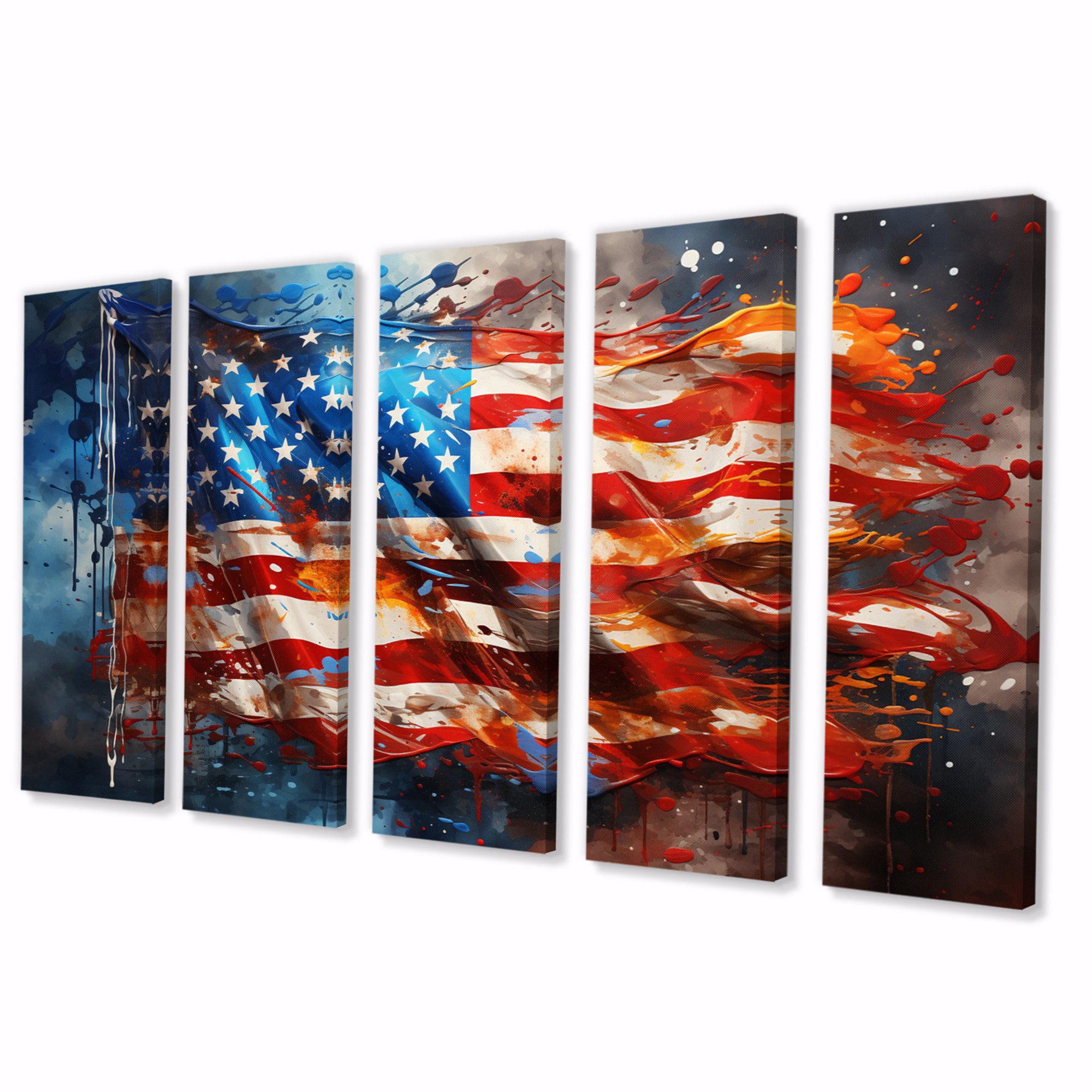 Ivy Bronx Modern USA Flag I - Flags Canvas Art Print - 5 Equal Panels ...